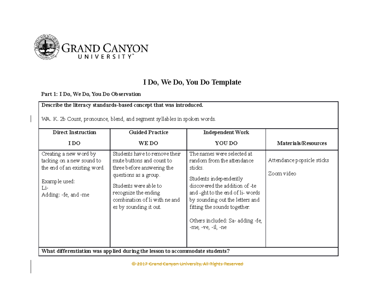 Nn CFEa - Clincal Field - I Do, We Do, You Do Template Part 1: I Do, We ...