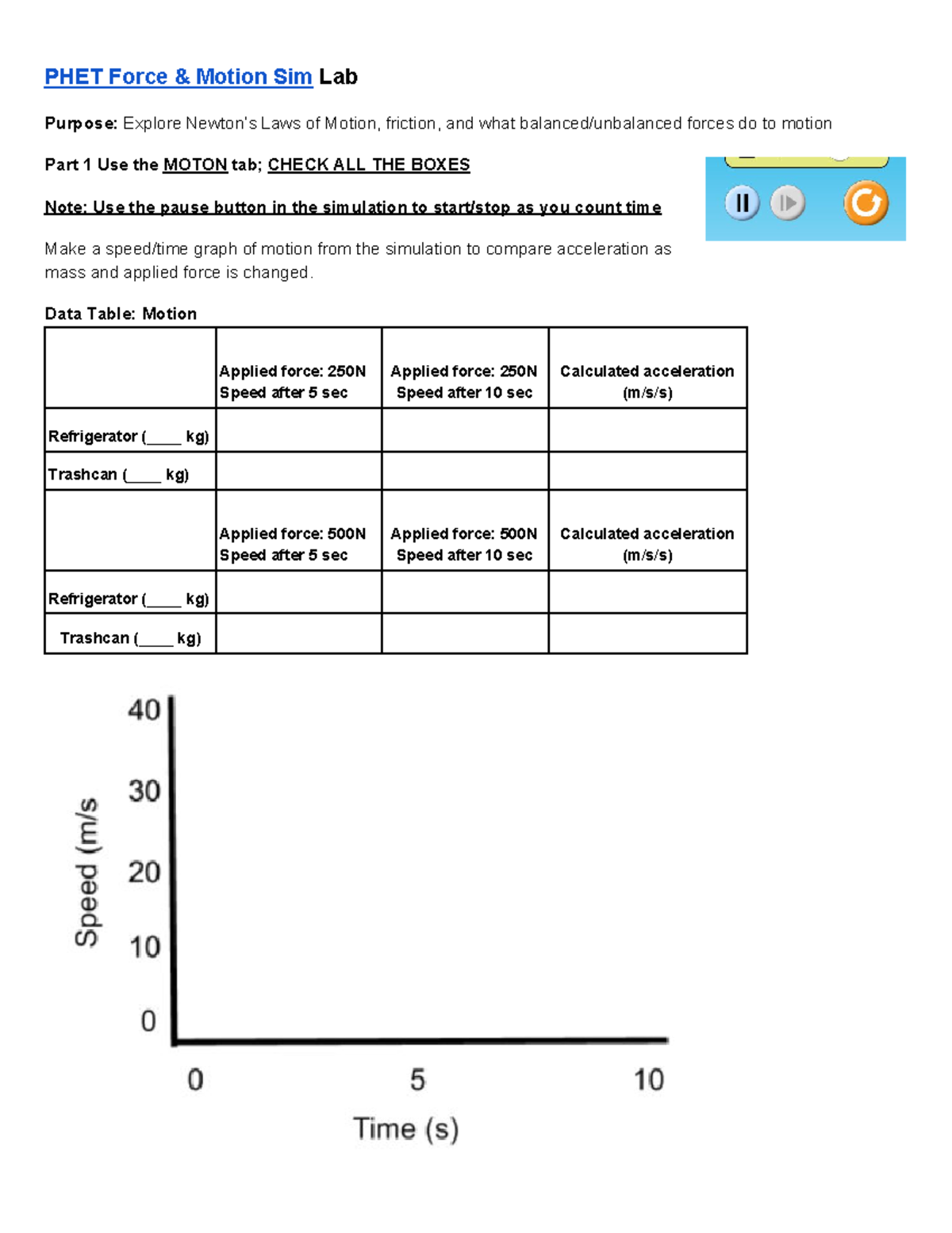PHET Motion & Friction Sim Lab - PHET Force & Motion Sim Lab Purpose ...