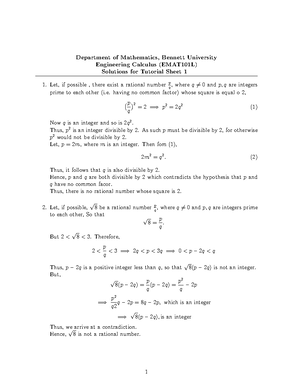 Solutions of Tutorial Sheet 4 - Engineering Calculus - Studocu