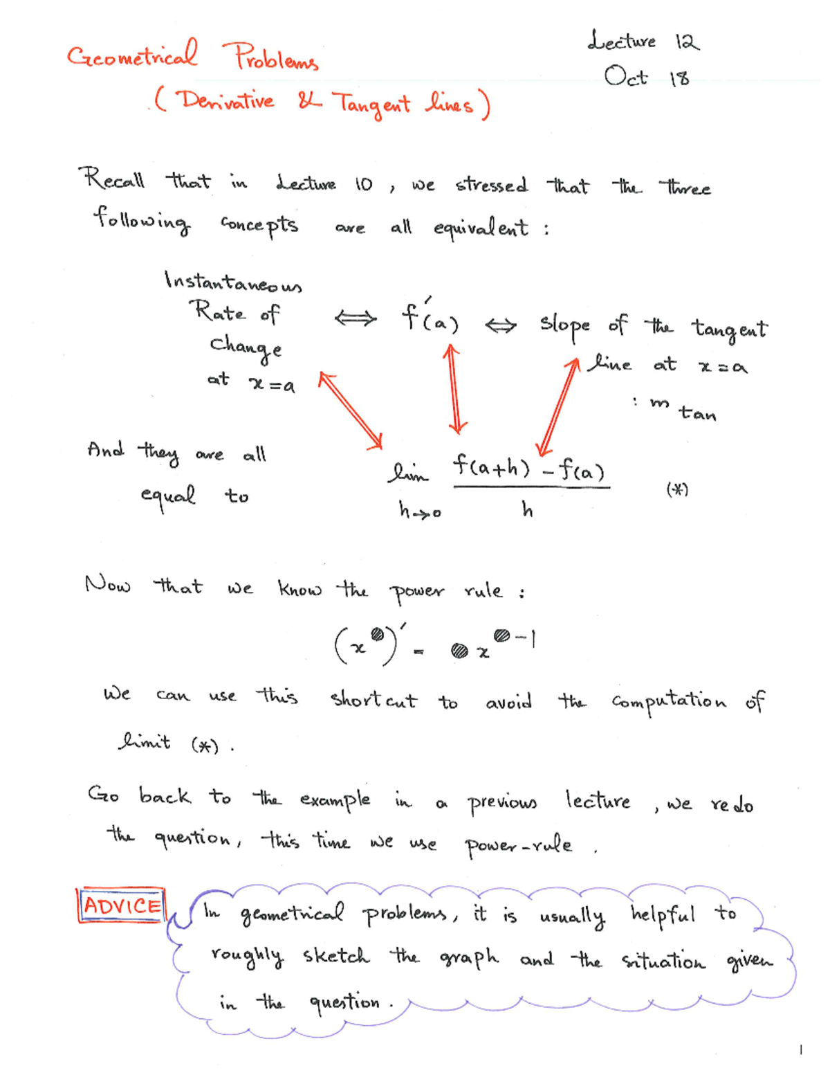 Lecture 12-Oct18 - Tangent line and derivative - MATH 110 - Studocu