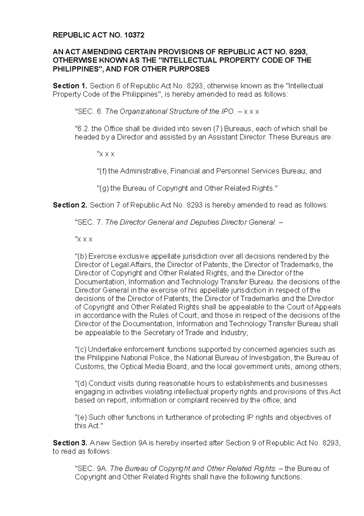 RA 10372 IP Law Amendments - REPUBLIC ACT NO. 10372 AN ACT AMENDING ...
