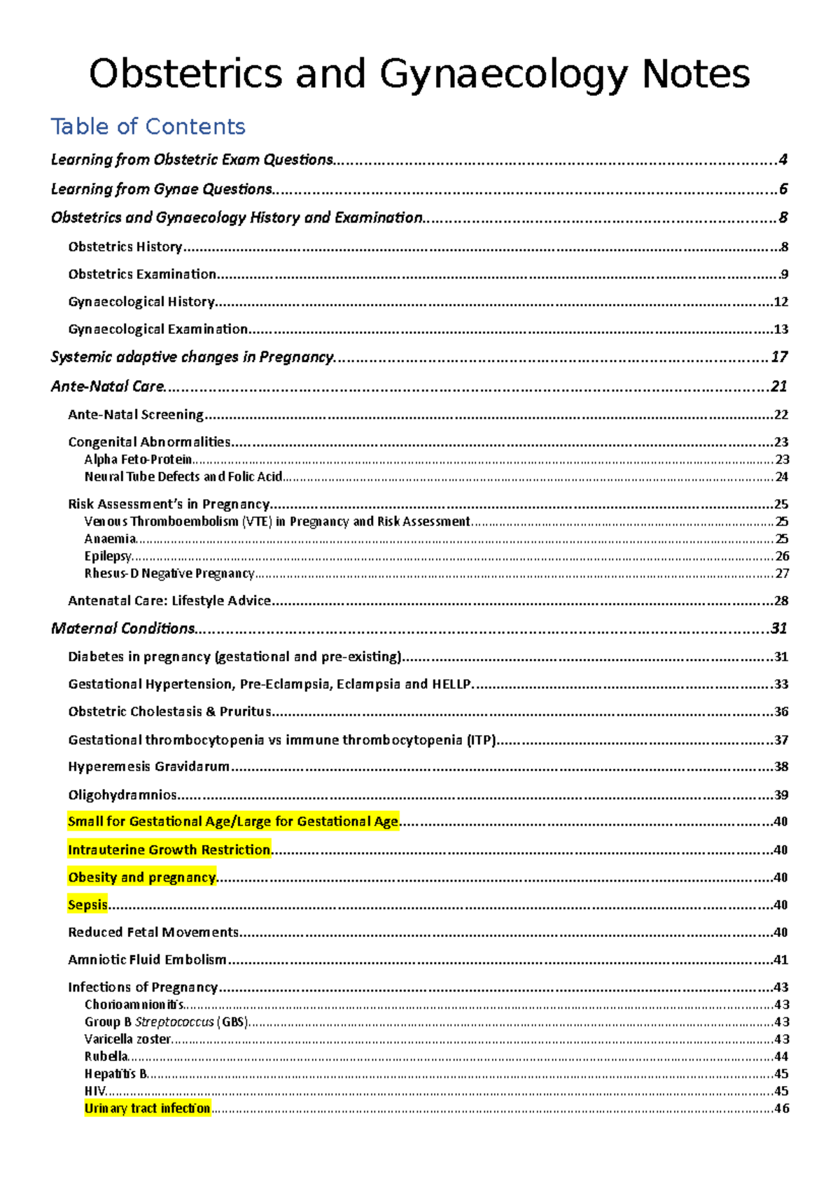 Obstetrics and Gynaecology Notes - Obstetrics and Gynaecology Notes ...