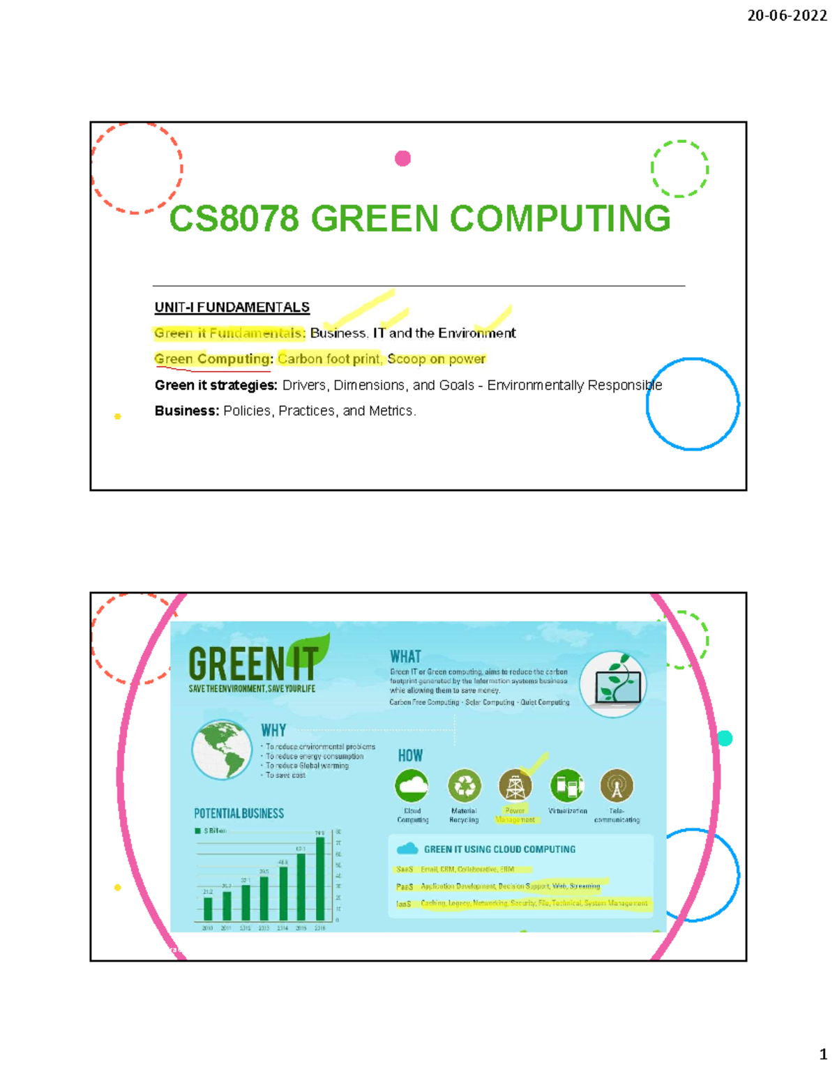 CS8078 GC Unit 1 Print - Use these materials to gain knowledge about green computing. - CS8078 ...