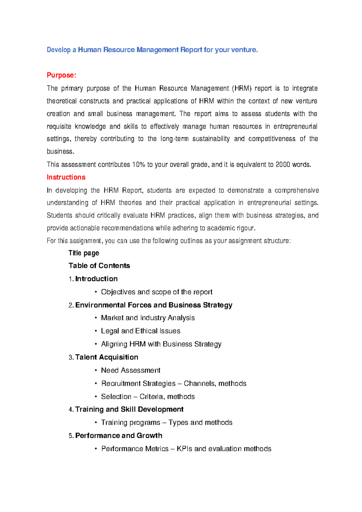 Report Guideline - Develop a Human Resource Management Report for your ...