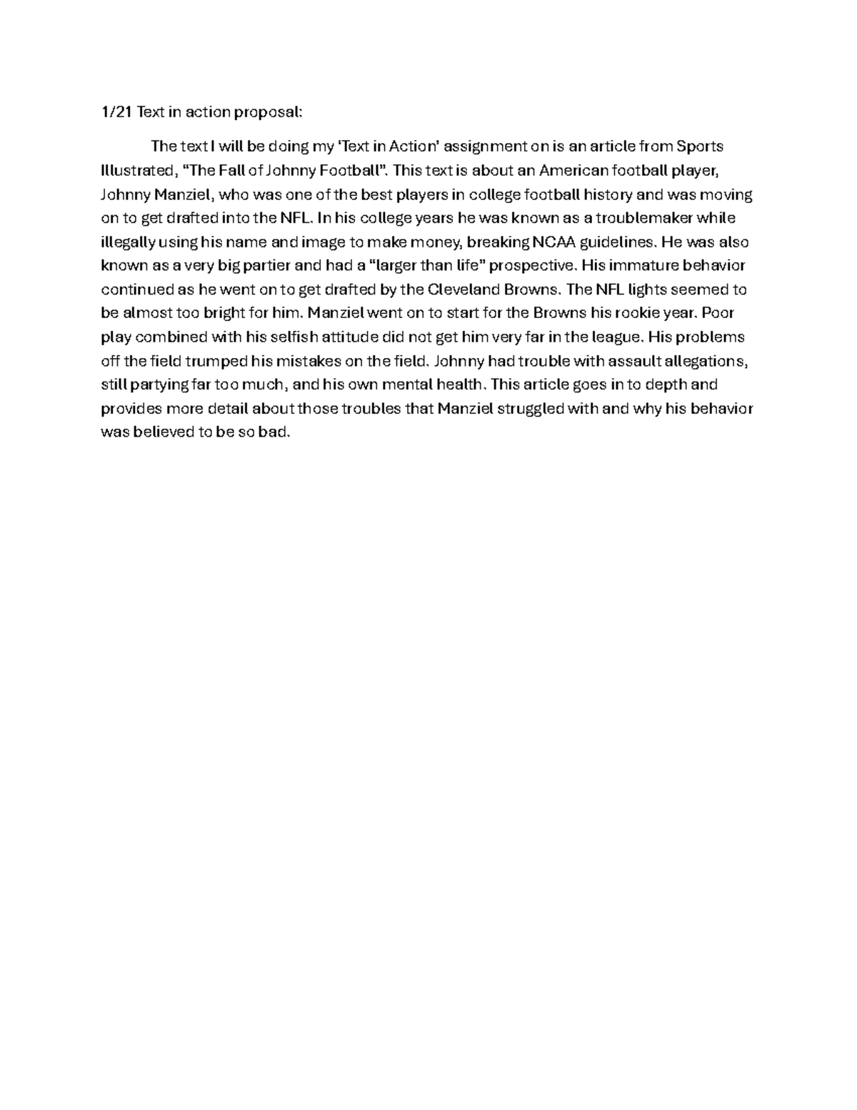 Text in Action Proposal - 1/21 Text in action proposal: The text I will ...