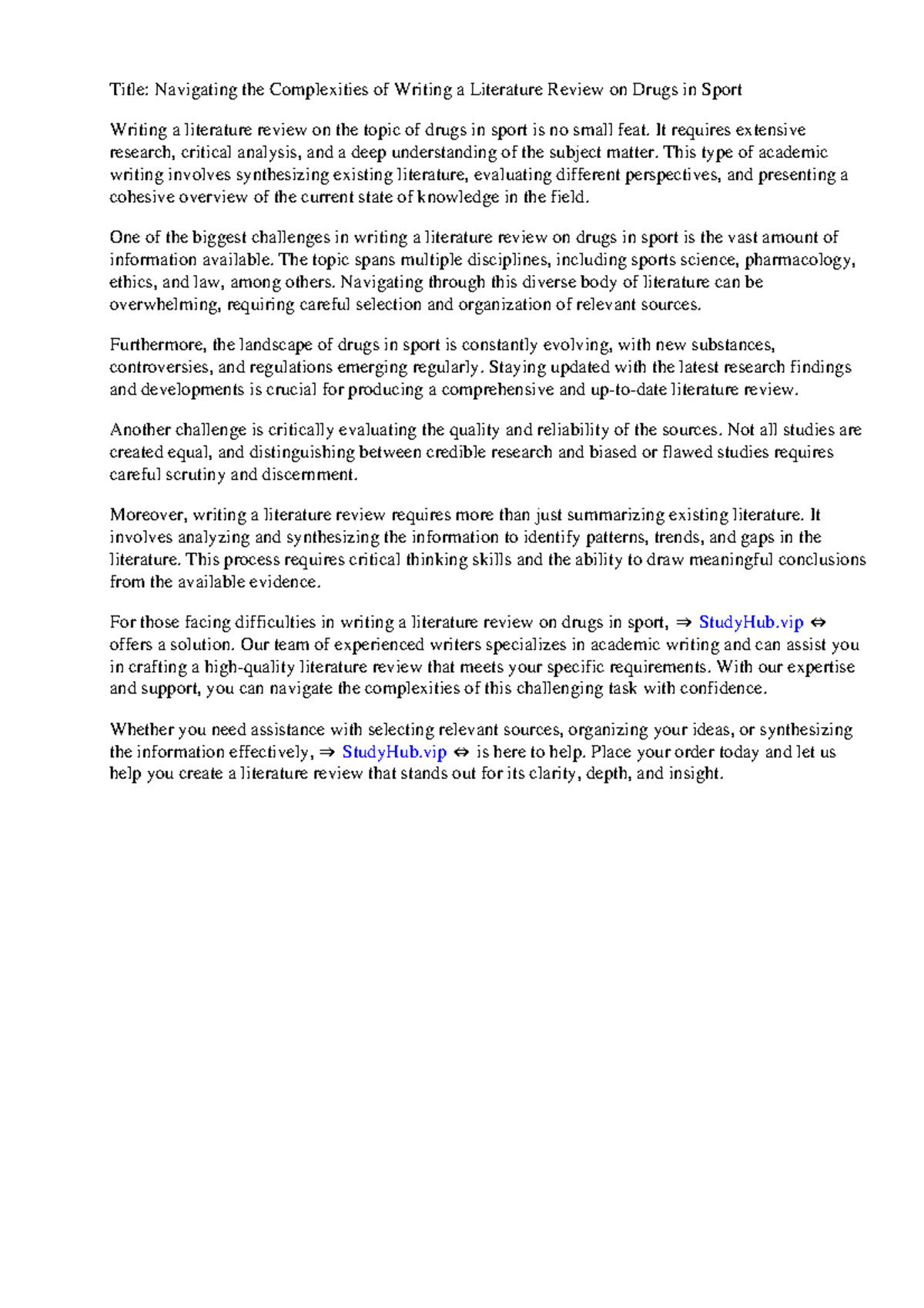 Drugs In Sport Literature Review - Title: Navigating the Complexities ...