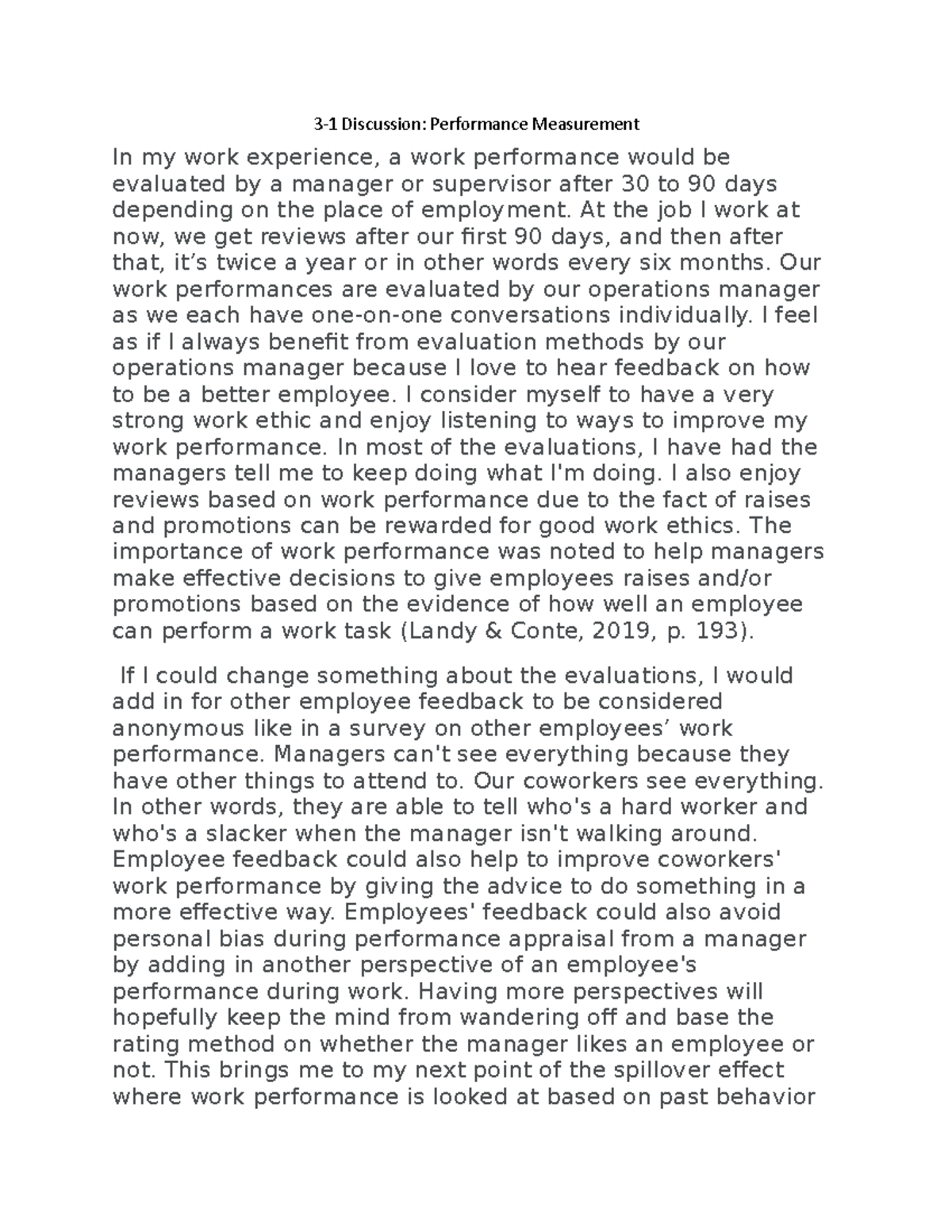 Discussion 3 - How often is your performance evaluated on the job and ...