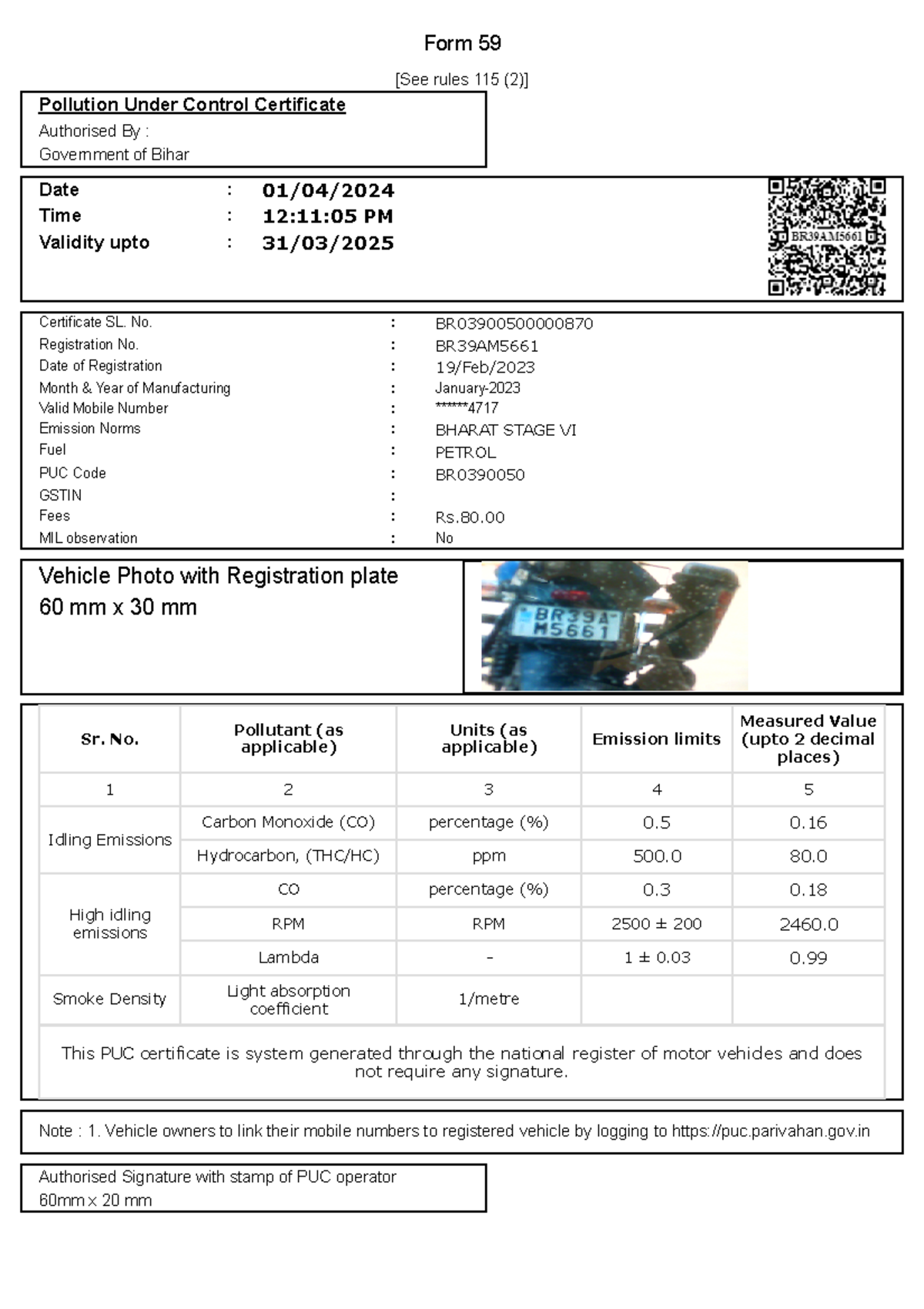 5661 - FGX YouTube will allow - Form 59 [See rules 115 (2)] Pollution ...