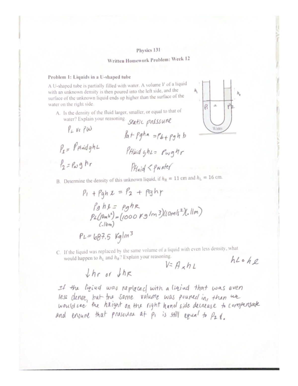 Physics 131- HW 12 - Homework - Physics 131 Written Homework Problem ...