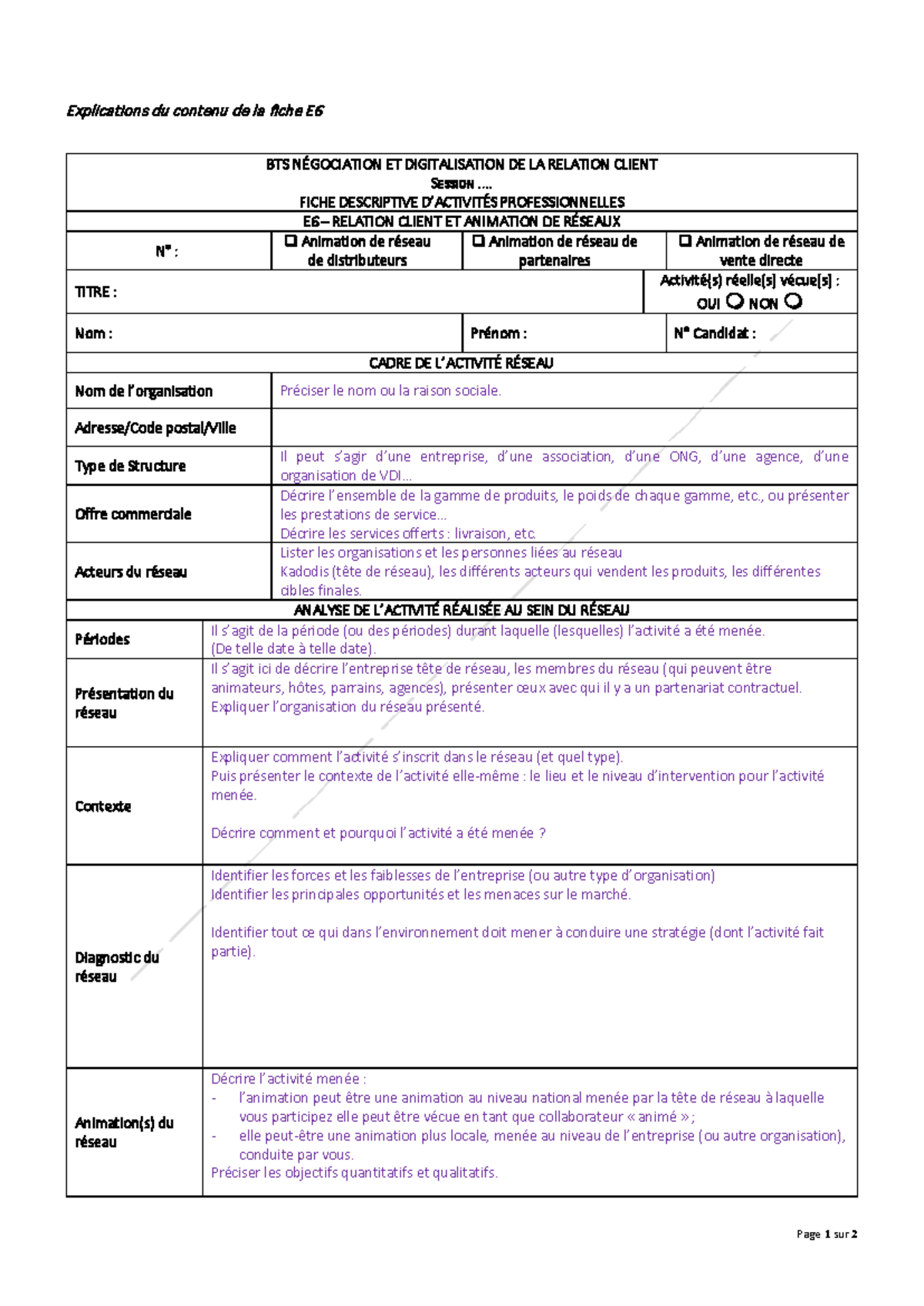 Explication contenu de la fiche e6 23 - Page 1 sur 2 Explications du contenu de la fiche E BTS ...