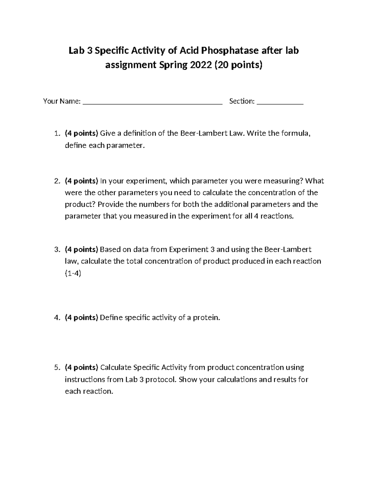 BIOL541CHEM550L After -lab 3 assignment - Lab 3 Specific Activity of Acid Phosphatase after lab ...