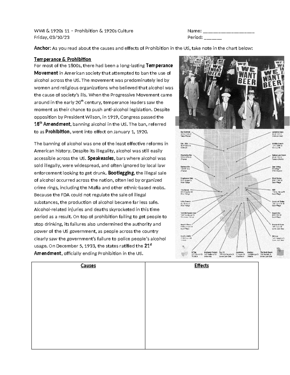 WWI and 1920s 11 - 1920s Culture - WWI & 1920s 11 – Prohibition & 1920s ...