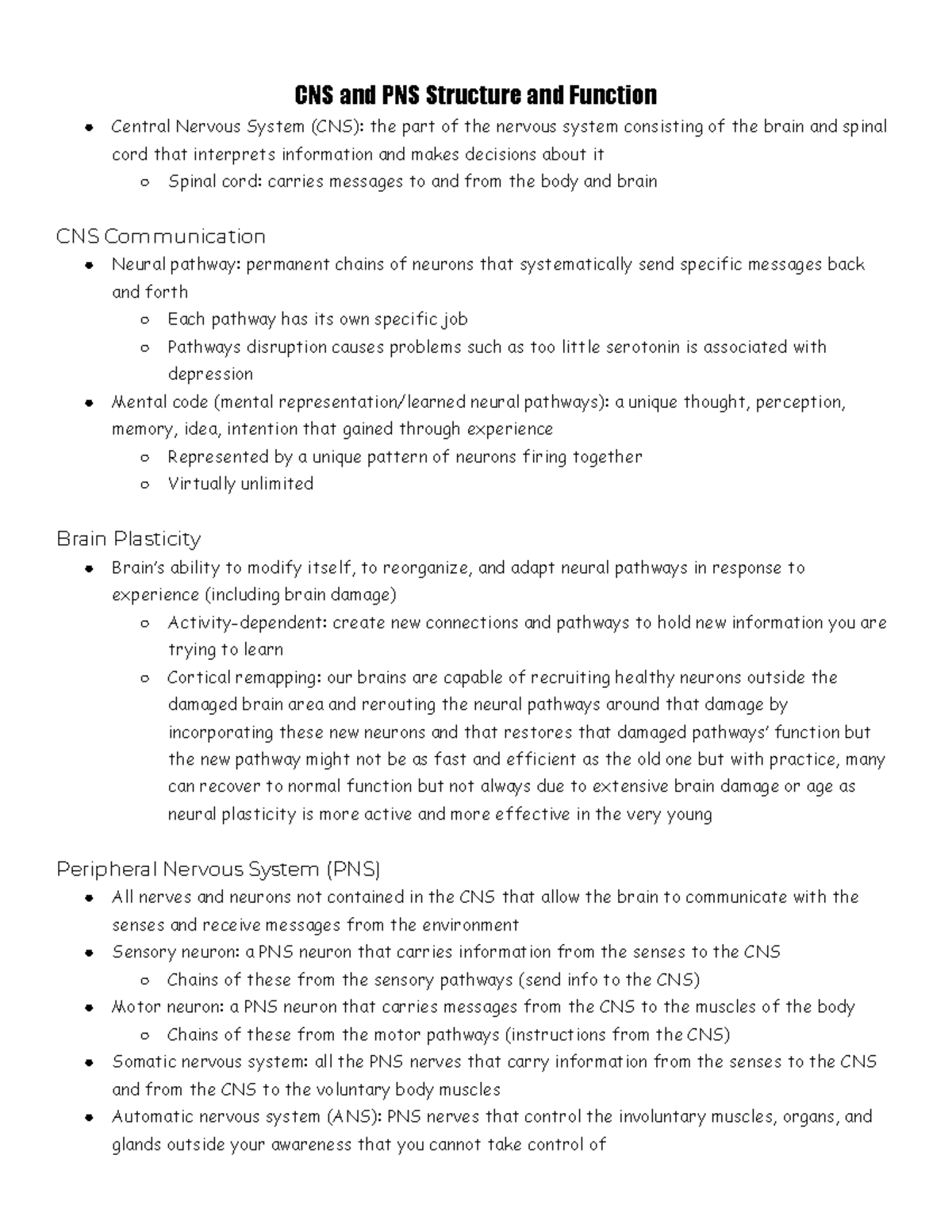8 CNS and PNS Structure and Function - Studocu