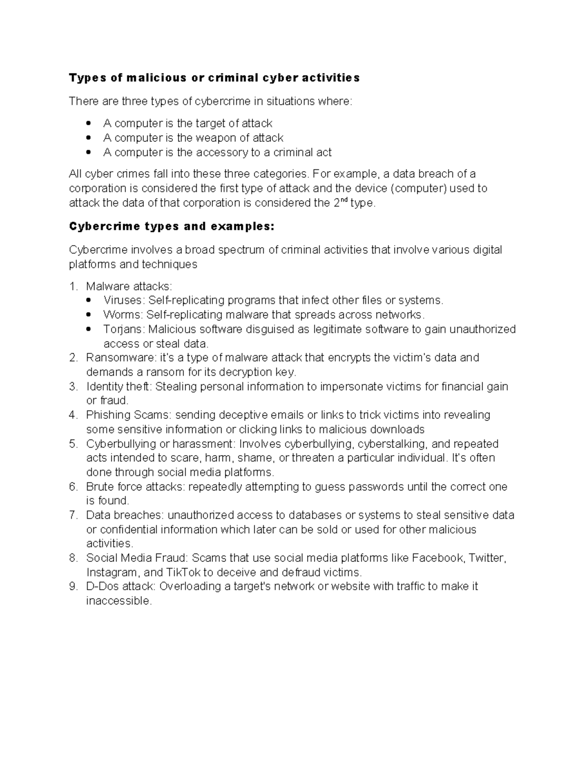 Types Of Malicious Or Criminal Cyber Activities For Example A Data Breach Of A Corporation Is