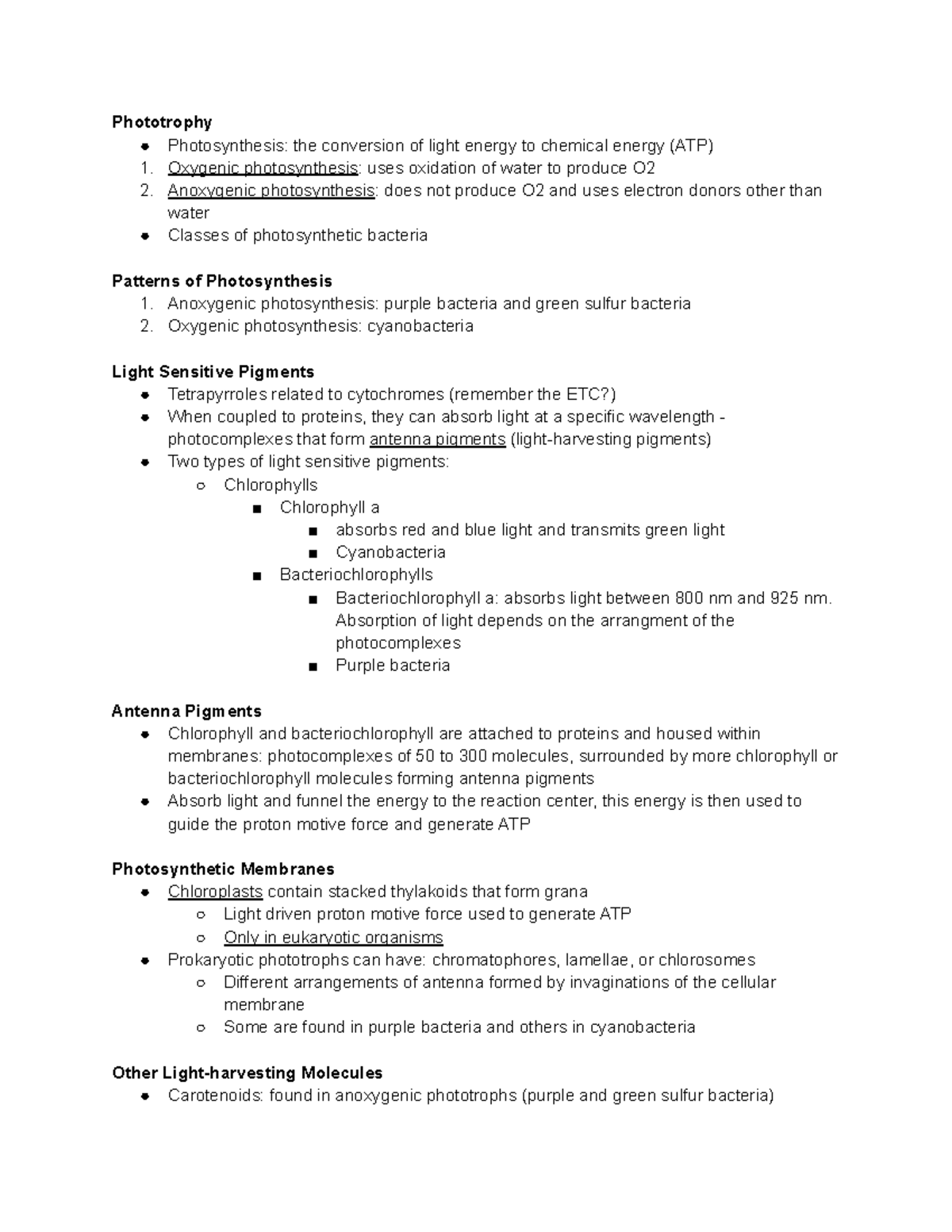 BMS503 Lecture 8 - Phototrophy Photosynthesis: the conversion of light ...