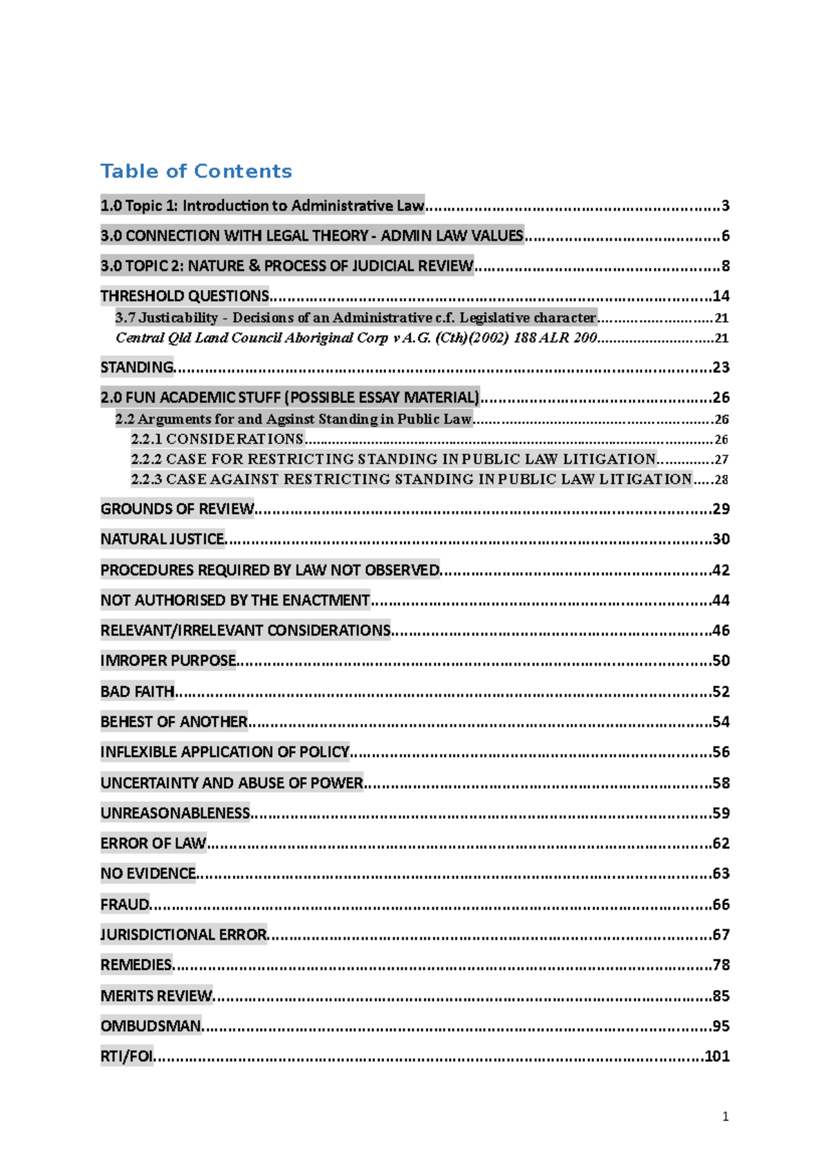 Admin Notes - Table of Contents 1 Topic 1: Introduction to ...