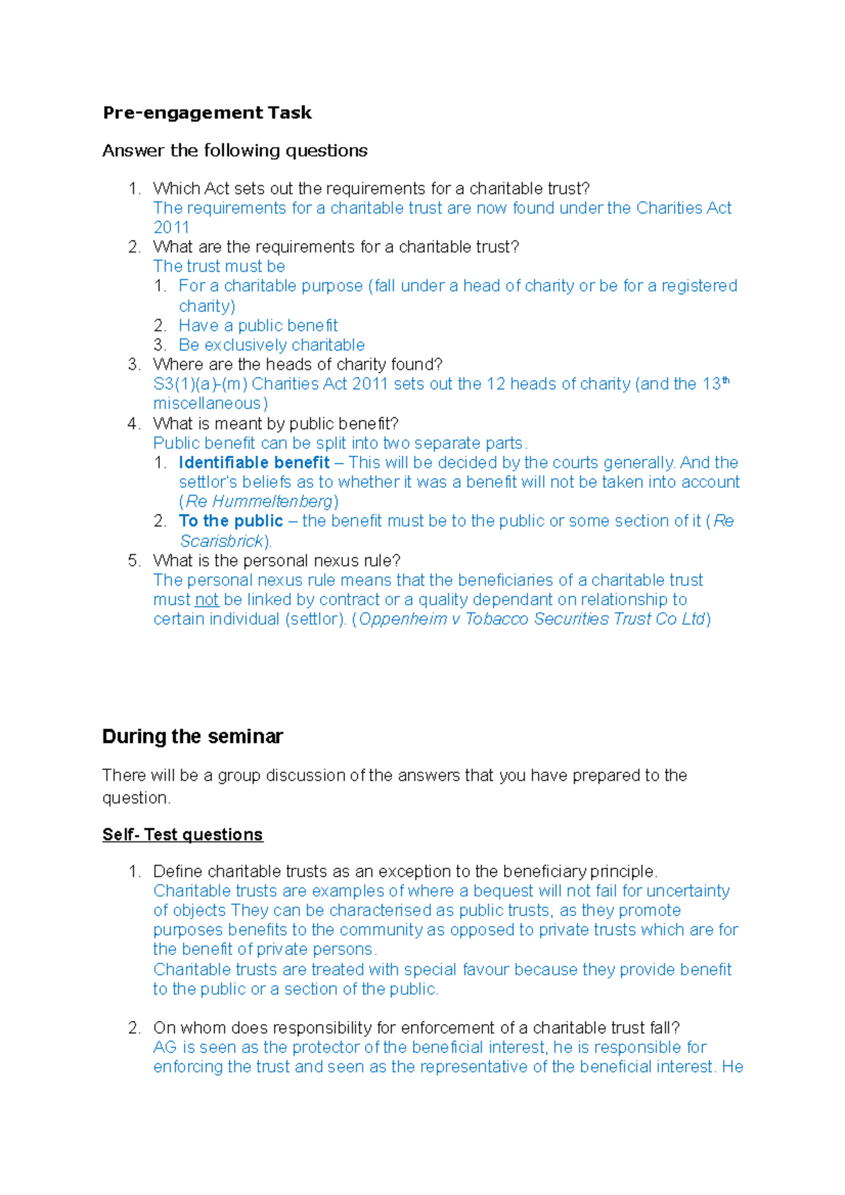 Charitable Trusts - Pre-engagement Task Answer the following questions ...