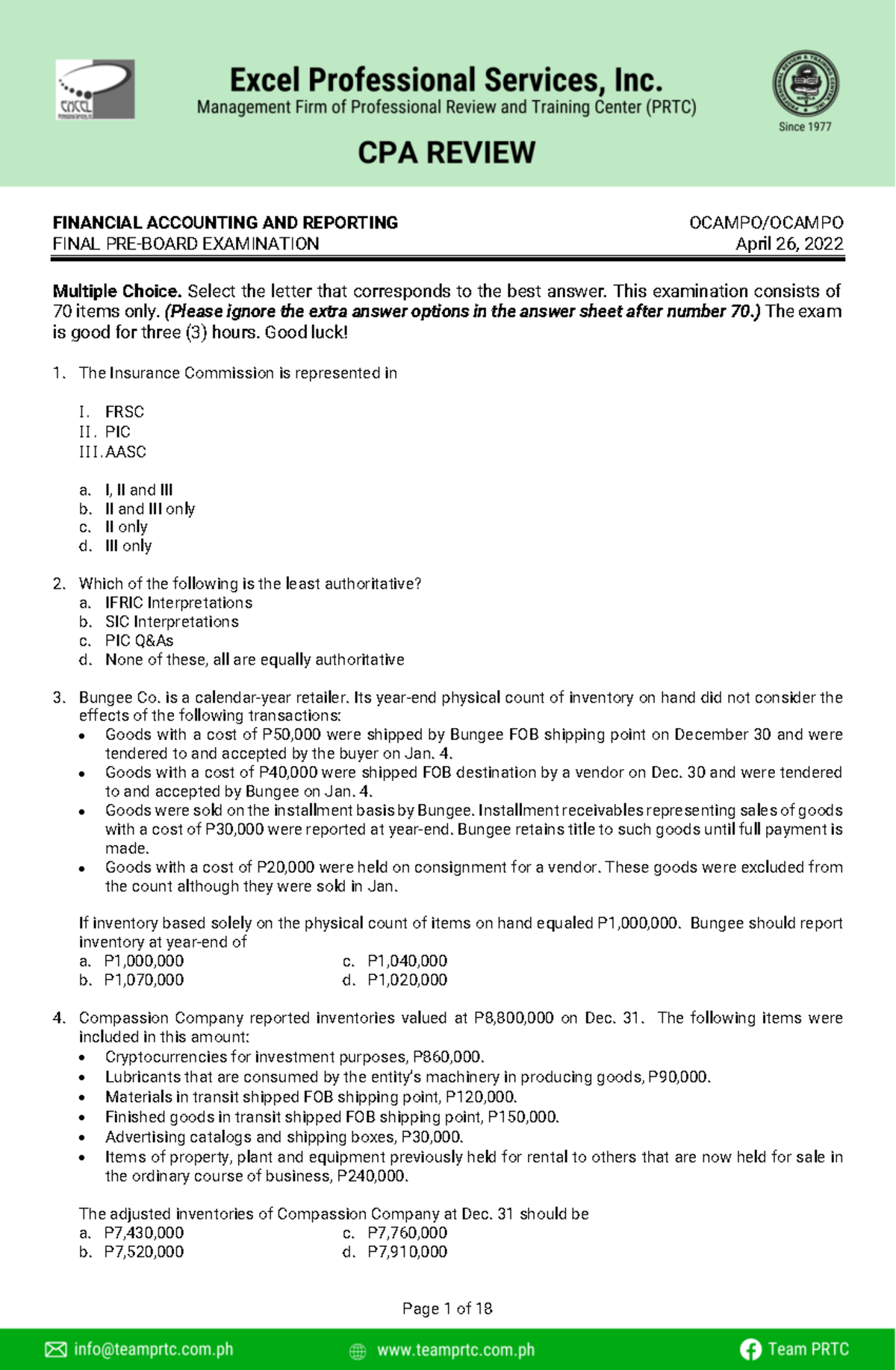 Simulated Lecpa 1- FAR - FINANCIAL ACCOUNTING AND REPORTING OCAMPO ...