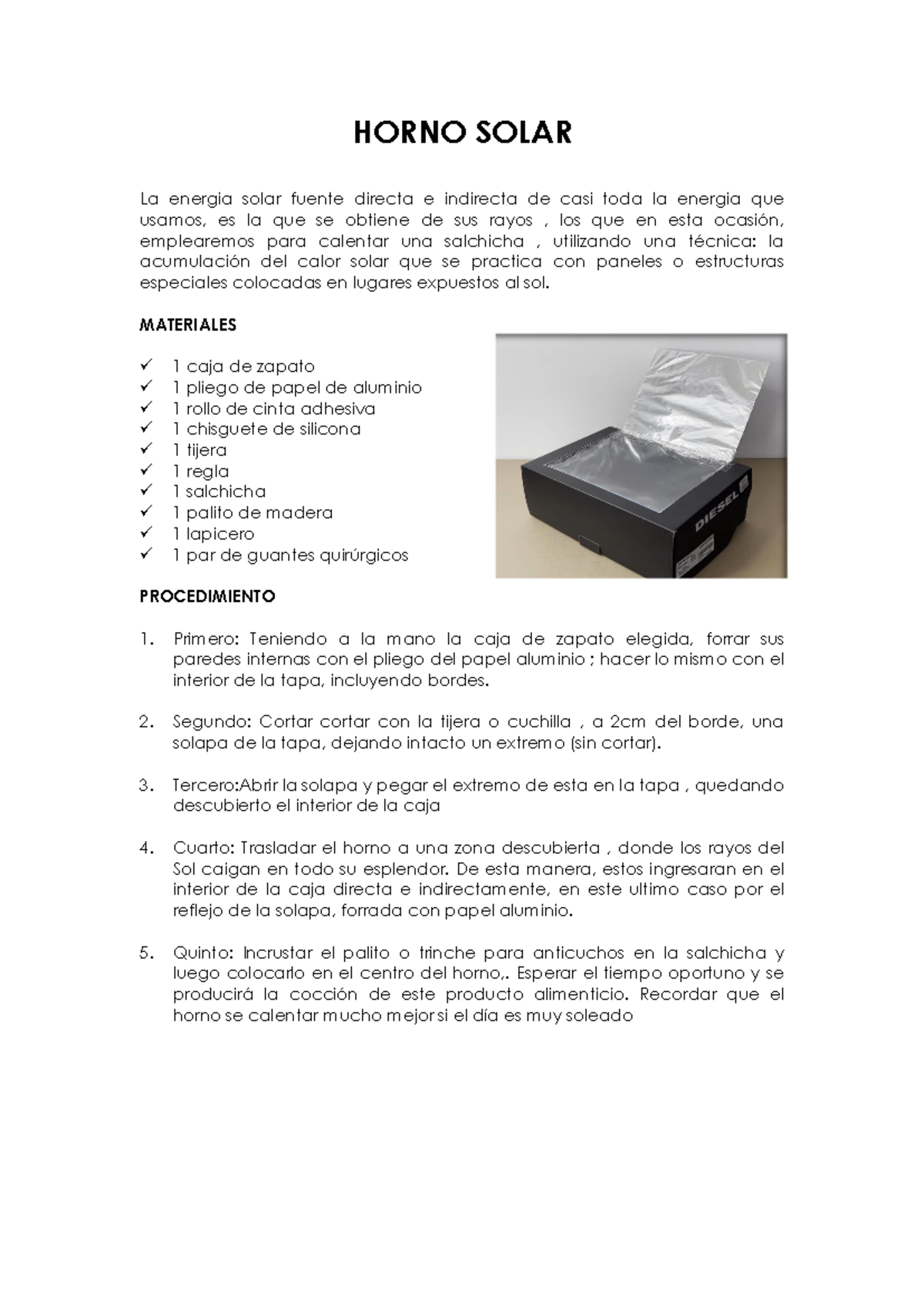 Horno Solar - Experimento cientifico - HORNO SOLAR La energia solar ...