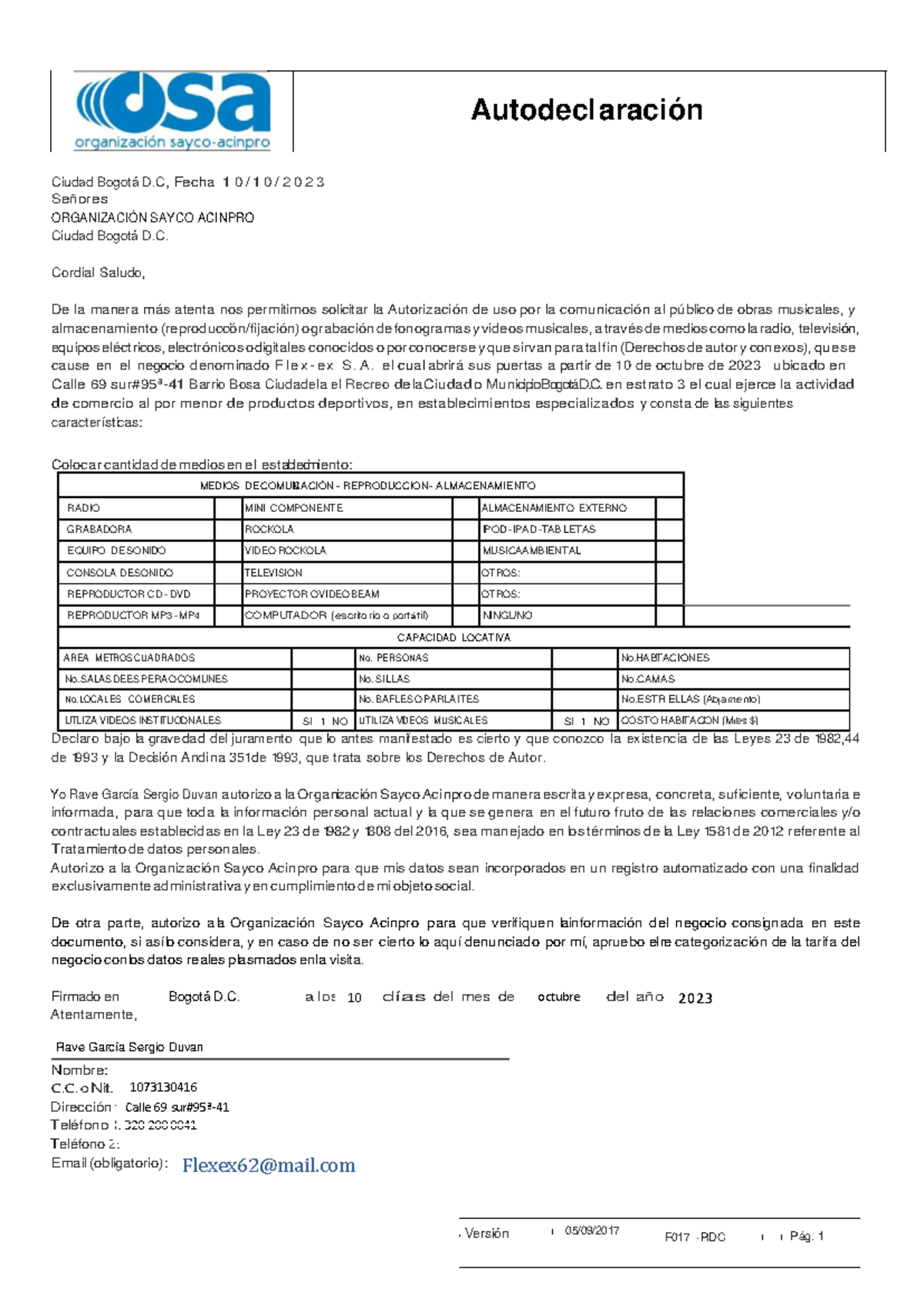 Sayco Acipro, flex-ex - Documento en word - Bogotá D. Ciudad Bogotá D ...
