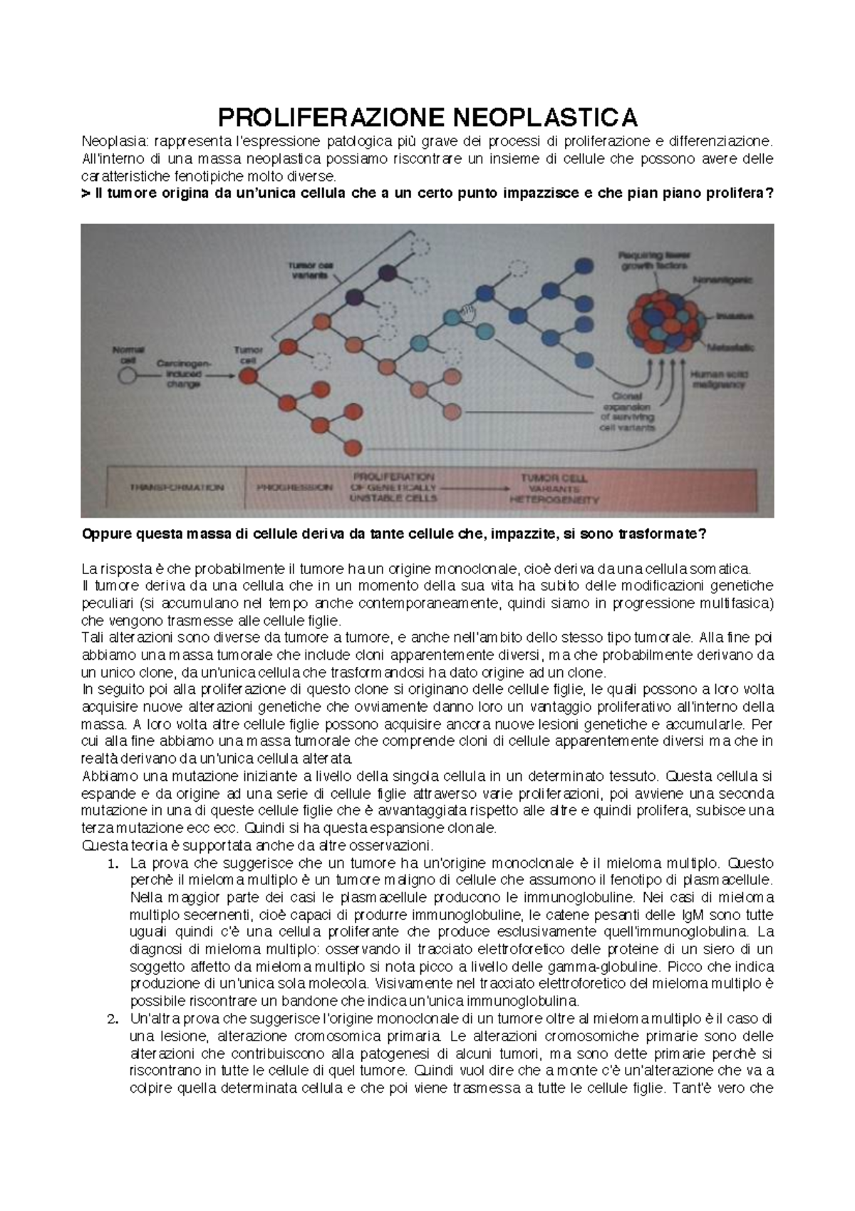 Appunti, la cellula neoplastica - Patologia generale e fisiopatologia ...