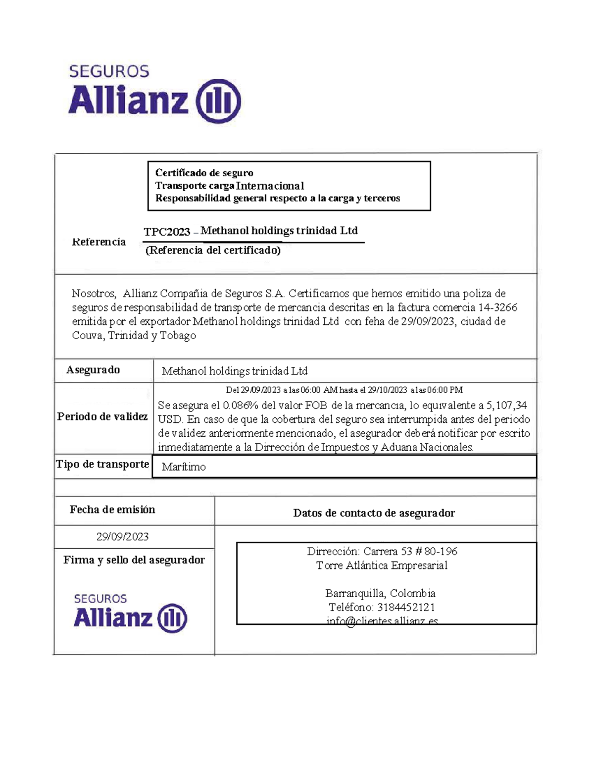 Poliza de seguro internacional - Nosotros, Egon seguros. Certificamos ...