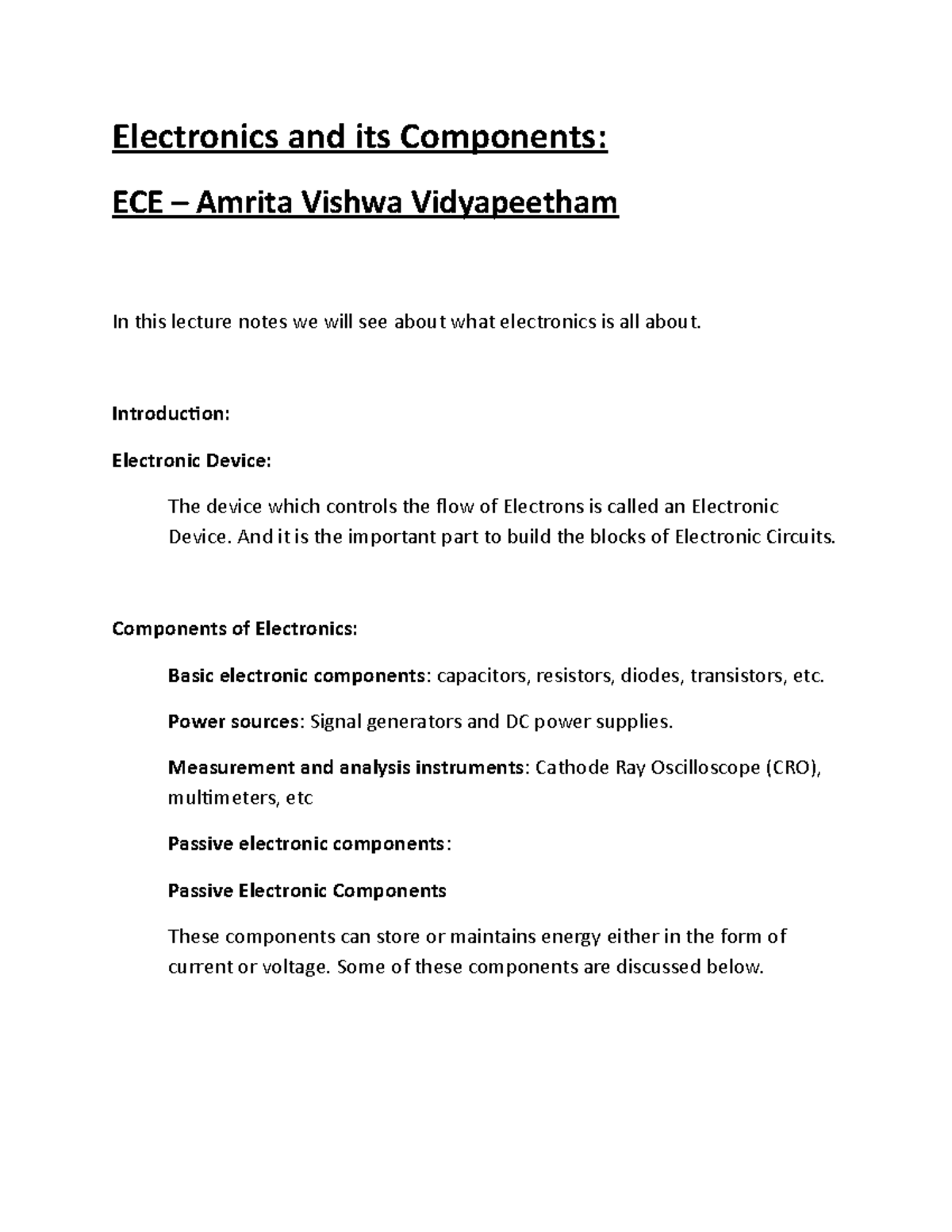 Electronics and its Components - Analog Electronics Circuits - Studocu