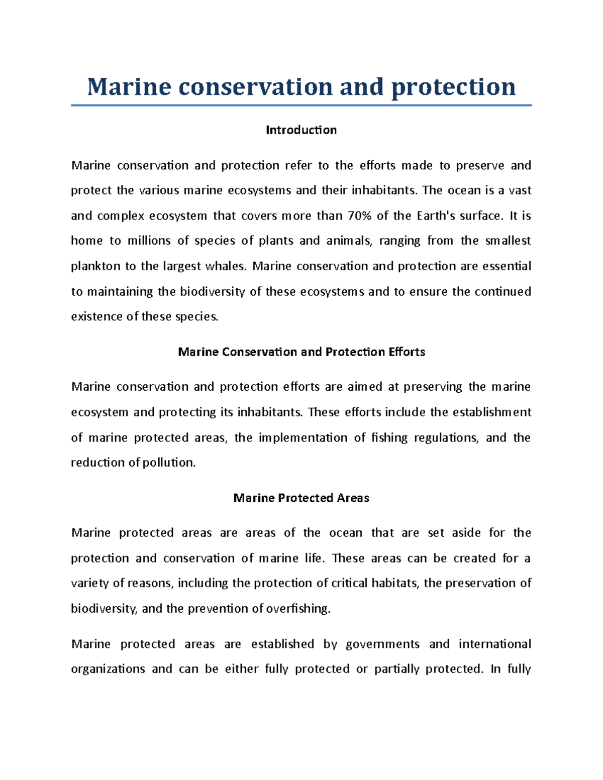 Marine conservation and protection - Marine conservation and protection ...