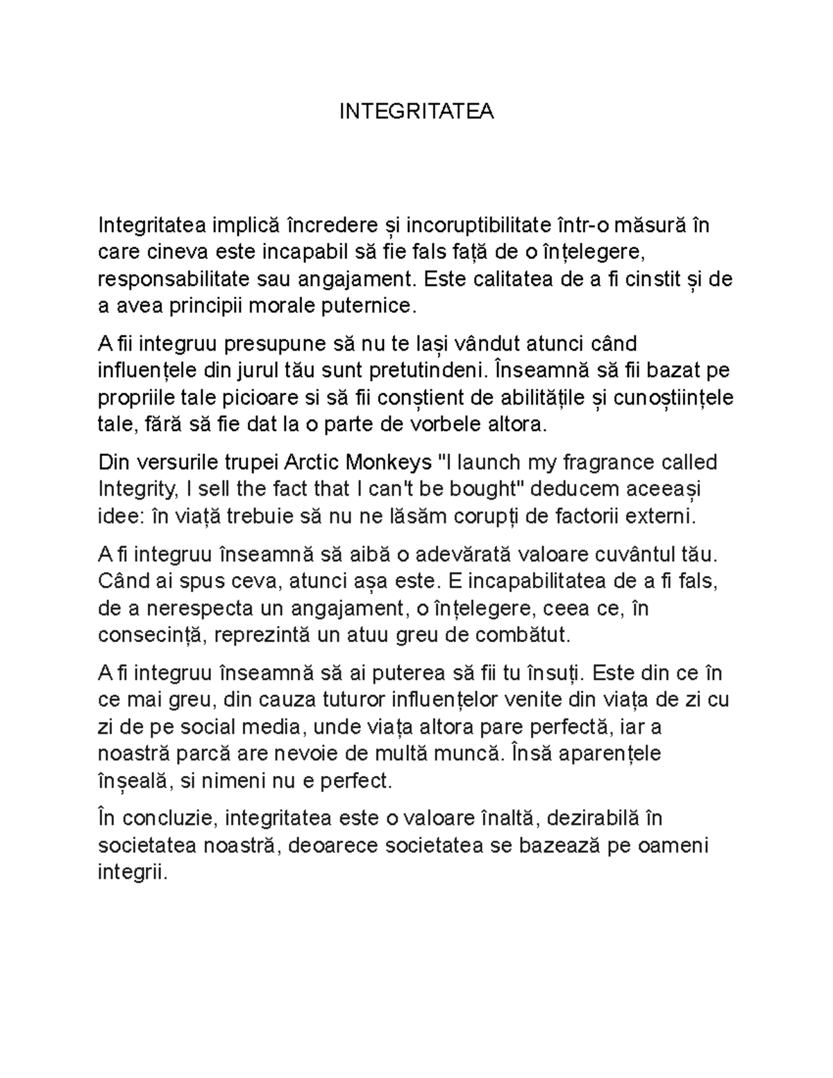 Integritatea - e bun bro - INTEGRITATEA Integritatea implică încredere ...