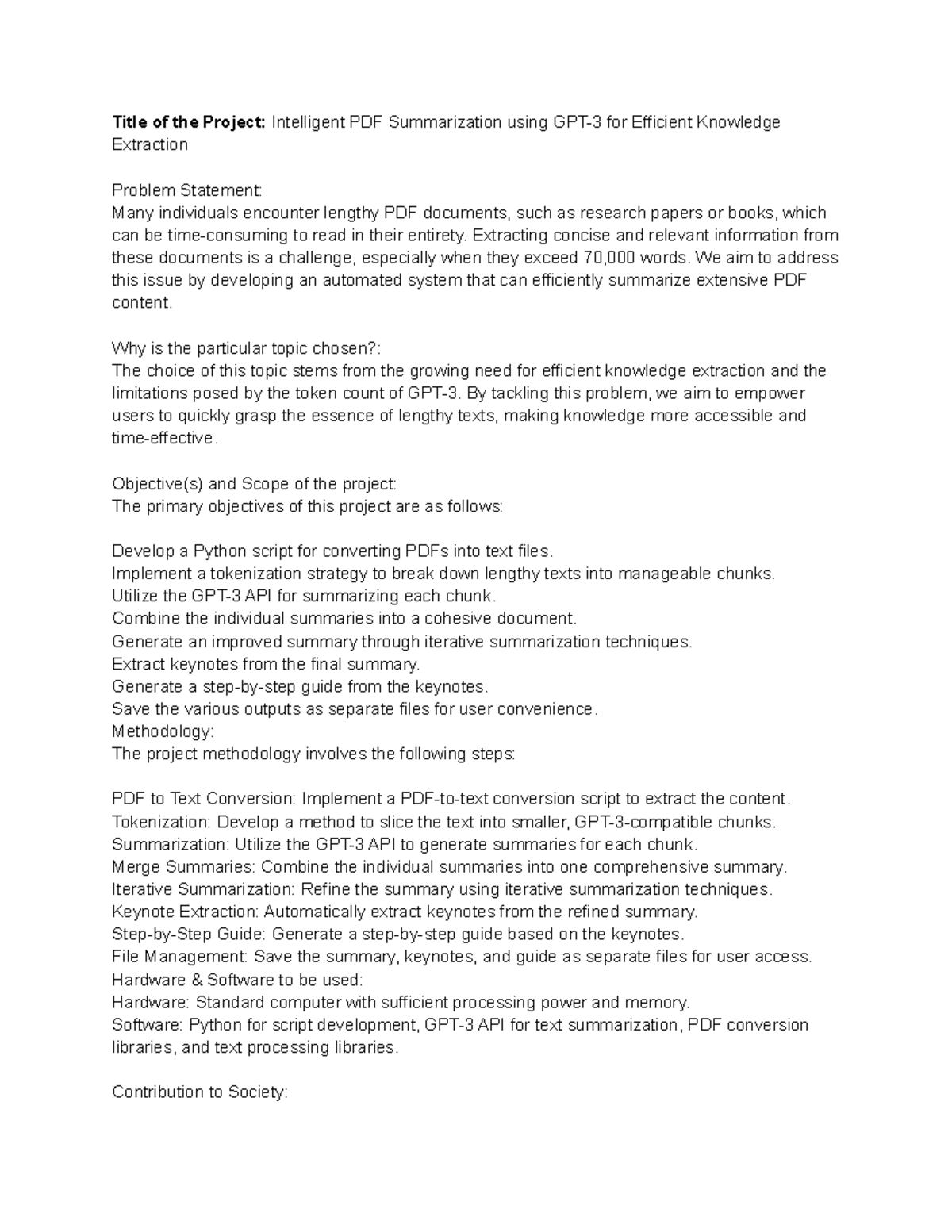 Synopsis for minor project idea - Title of the Project: Intelligent PDF ...