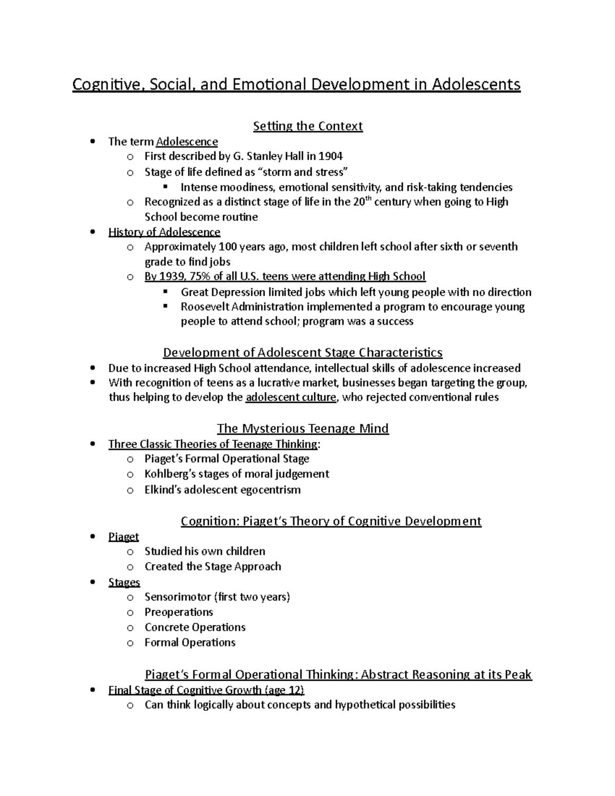 Chapter 9 notes developmental psychology - Cognitive, Social, and ...