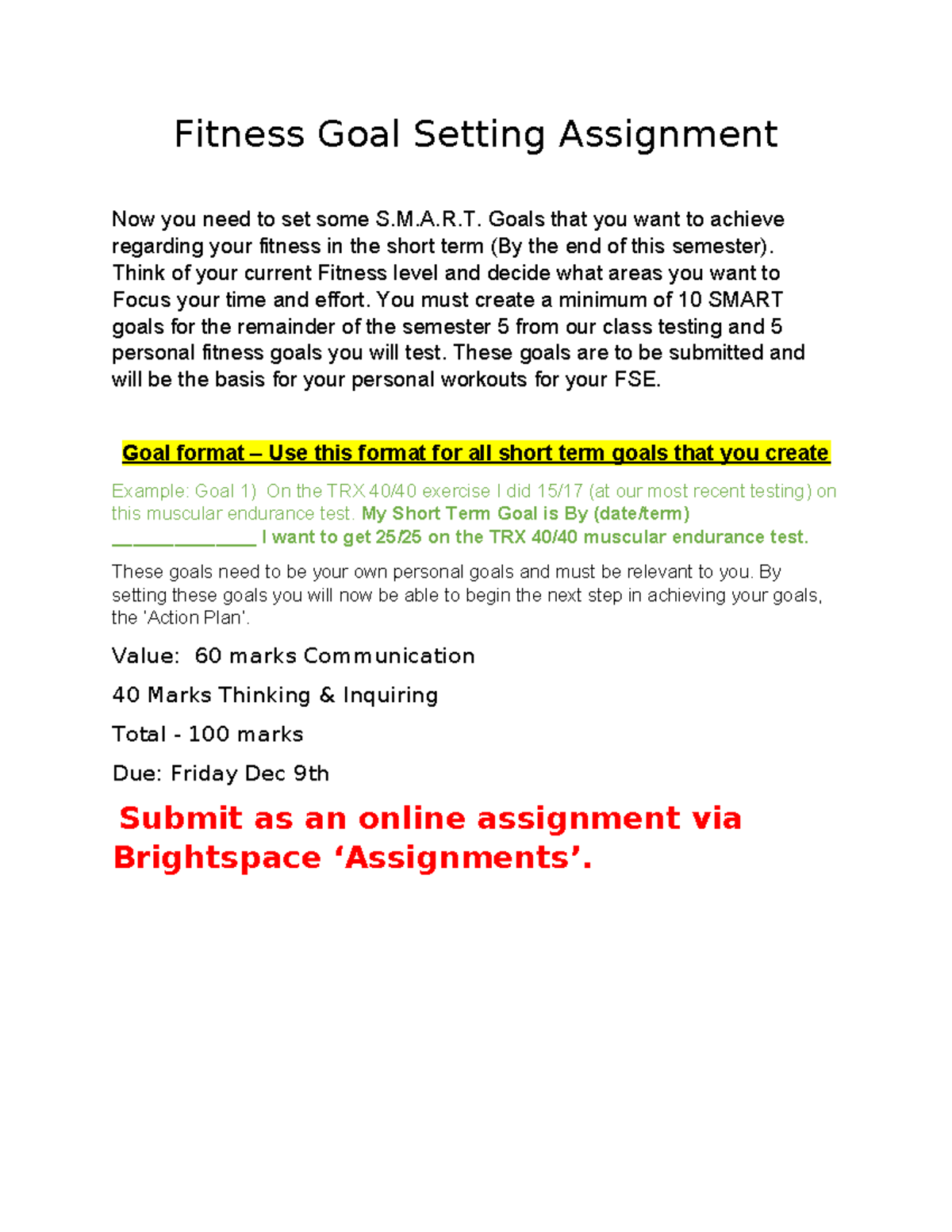 Goal+setting+assignment+202324 - Fitness Goal Setting Assignment Now ...