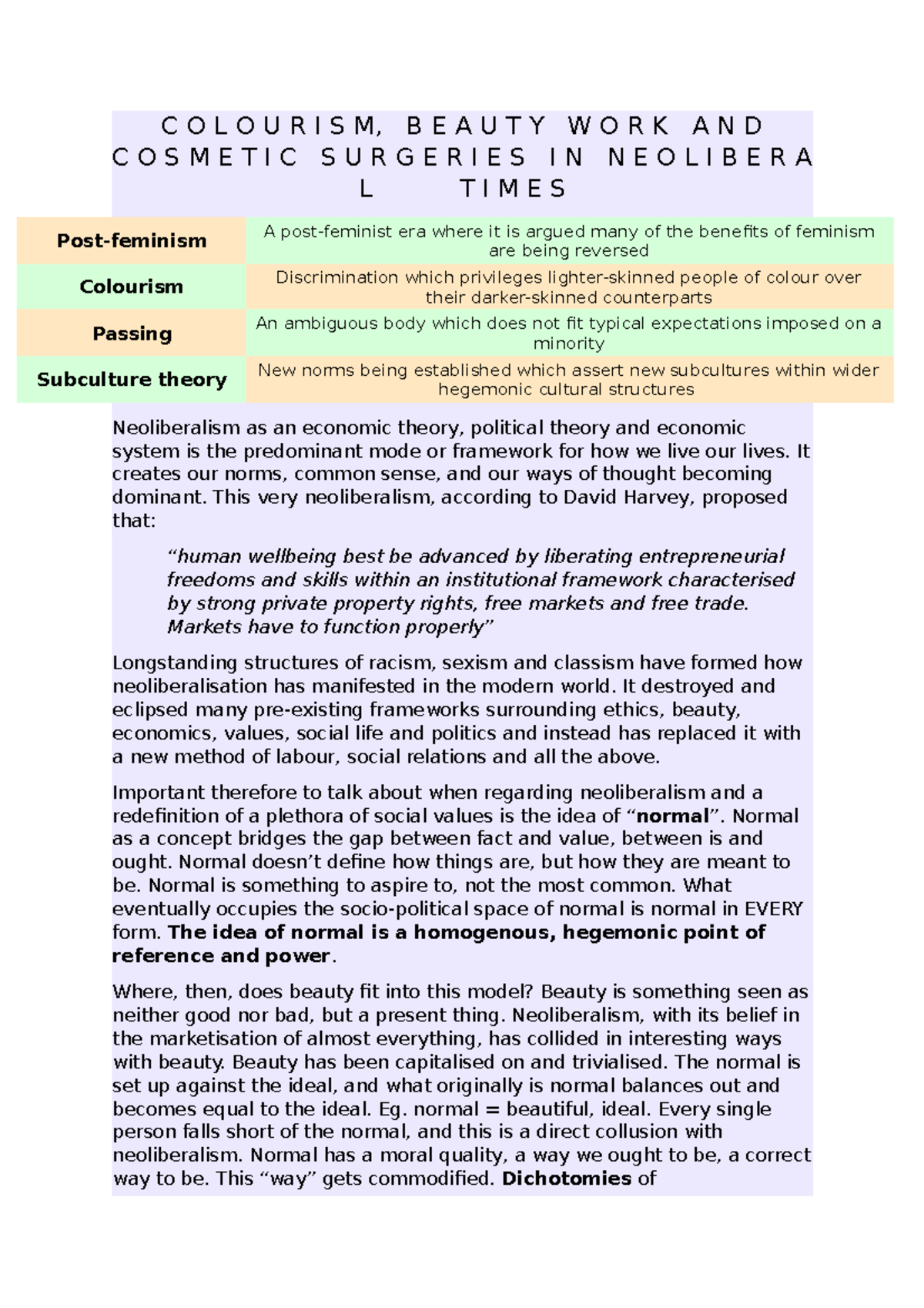 Colourism and Beauty Revision Document - C O L O U R I S M, B E A U T Y ...