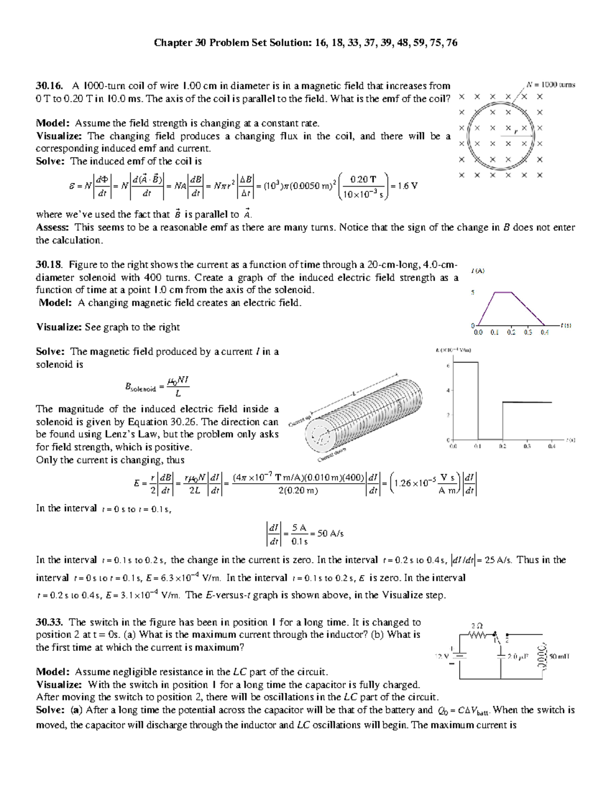 Ch 30 Problem Set Solution - A 1000-turn coil of wire 1 cm in diameter is in a magnetic field ...