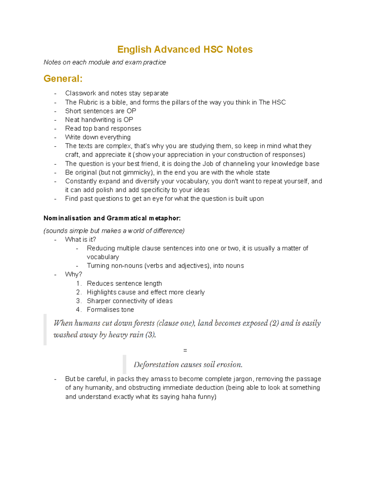 English Ad Complete Notes - English Advanced HSC Notes Notes on each ...