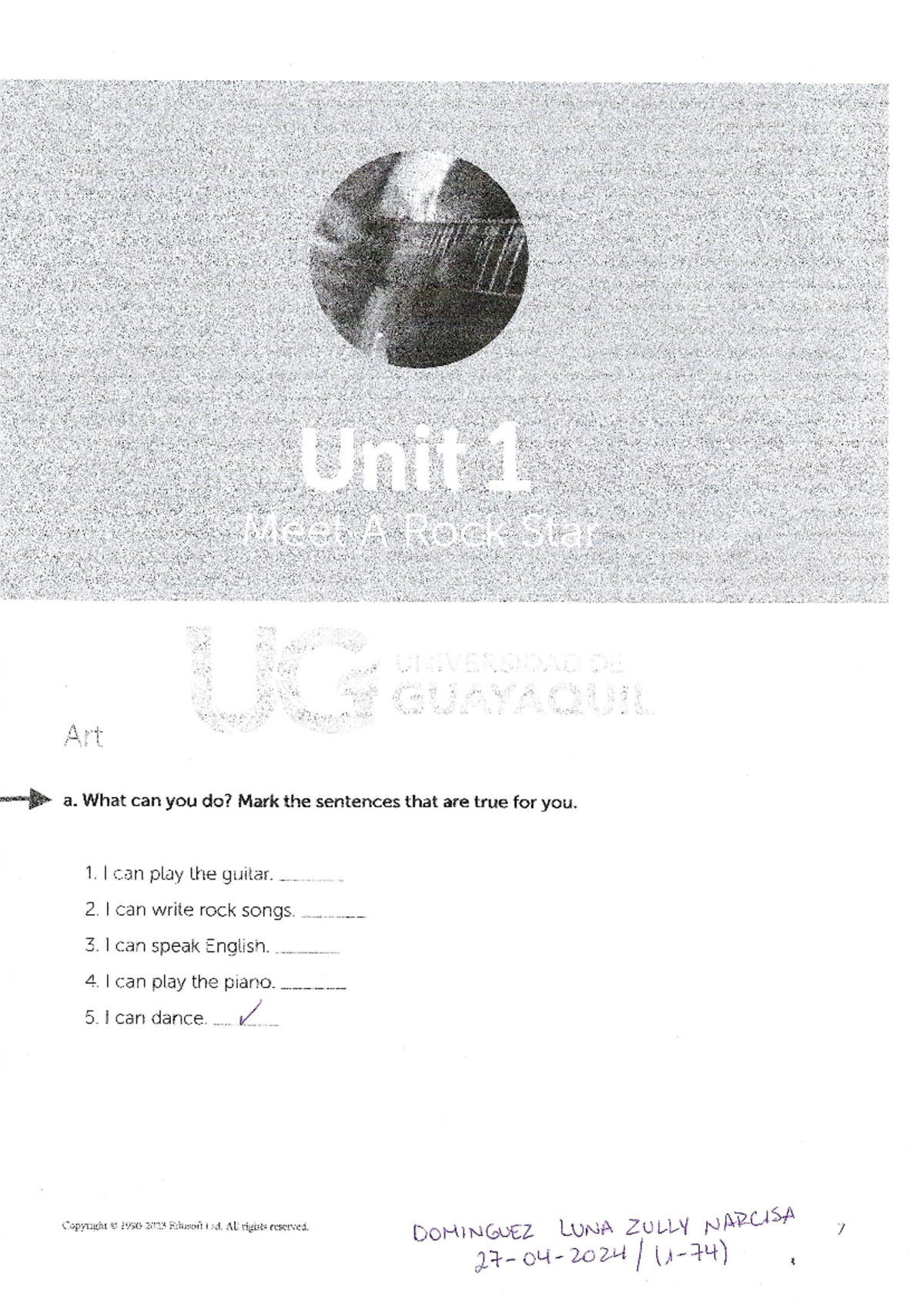Unit 1 - workbook - Ingles I - Studocu