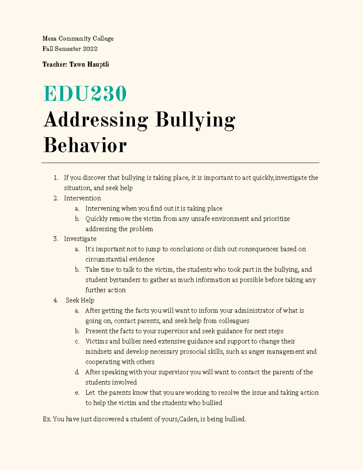 Inspire 1 - Notes corresponding with addressing bullying behavior ...