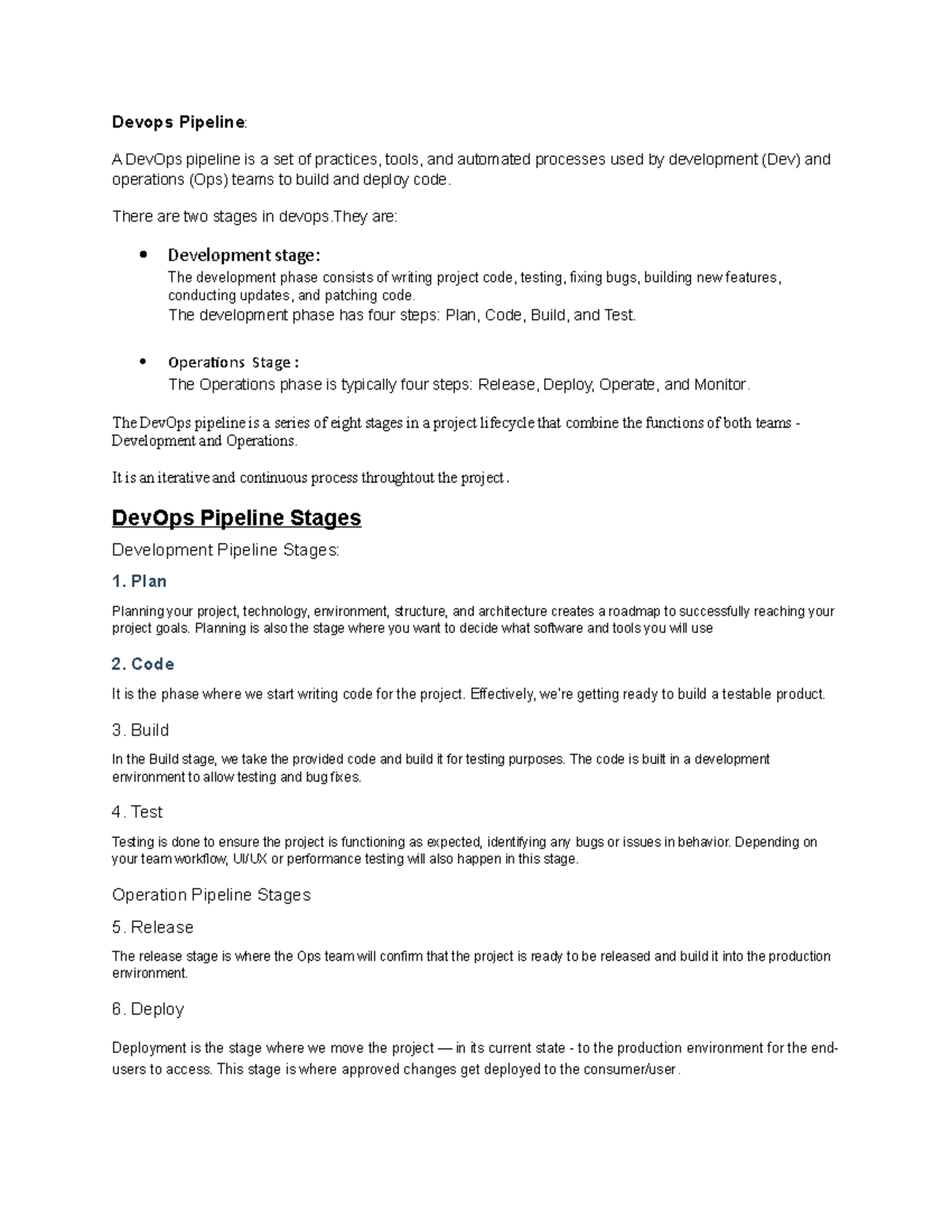 Devops Pipeline - There are two stages in devops are: Development stage ...