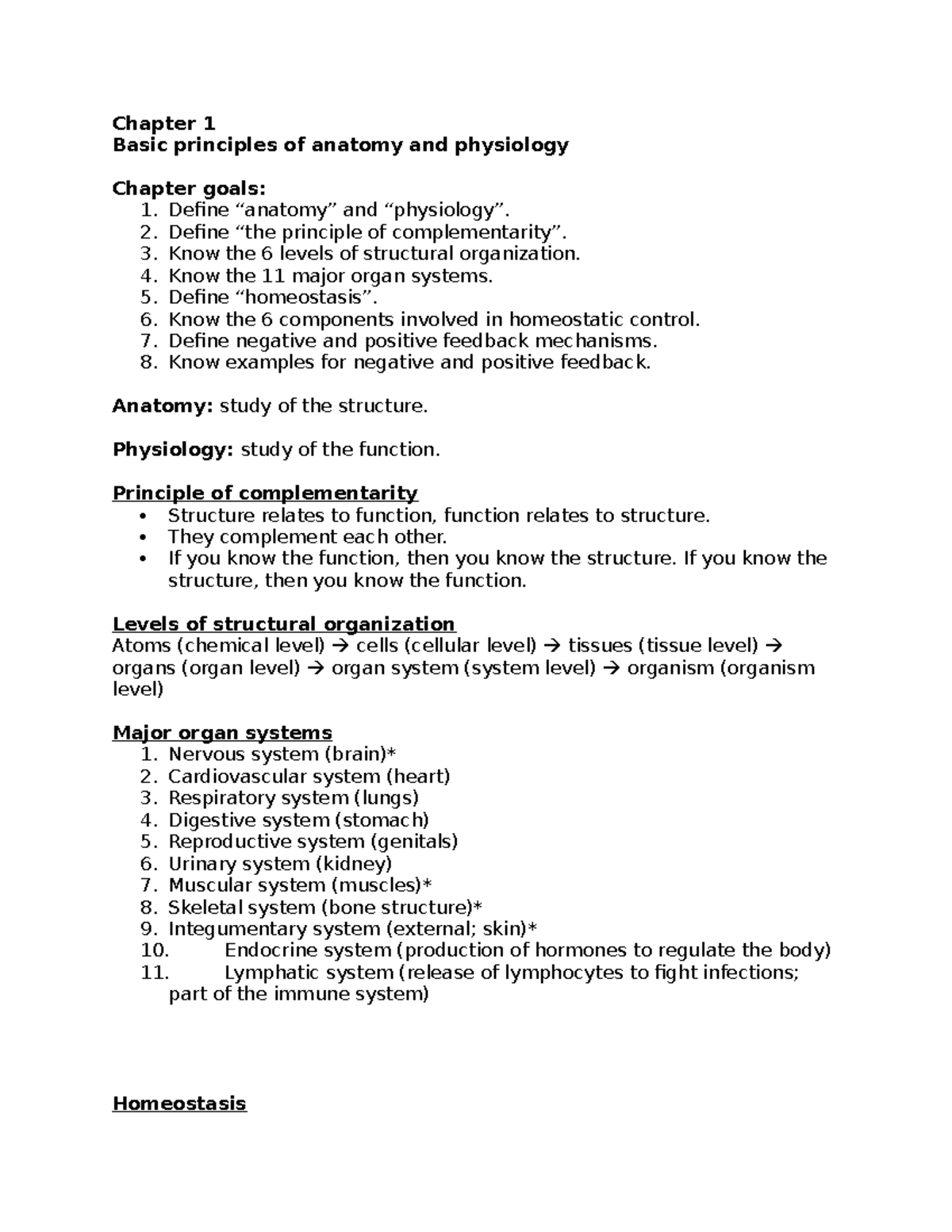Chapter 1 - Notes - Chapter 1 Basic principles of anatomy and ...