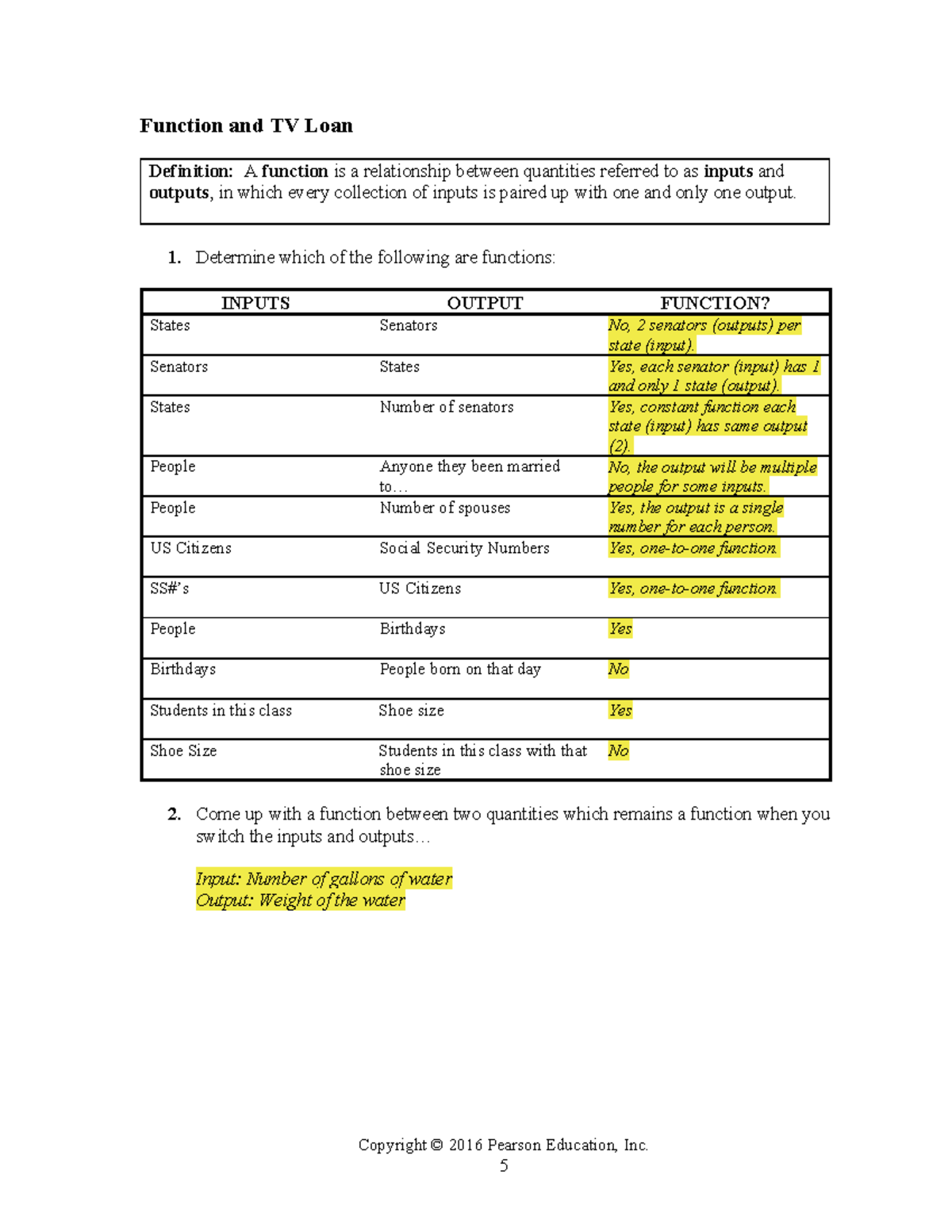 Ch1B Function and TV Loan Worksheet - Copyright © 2016 Pearson ...