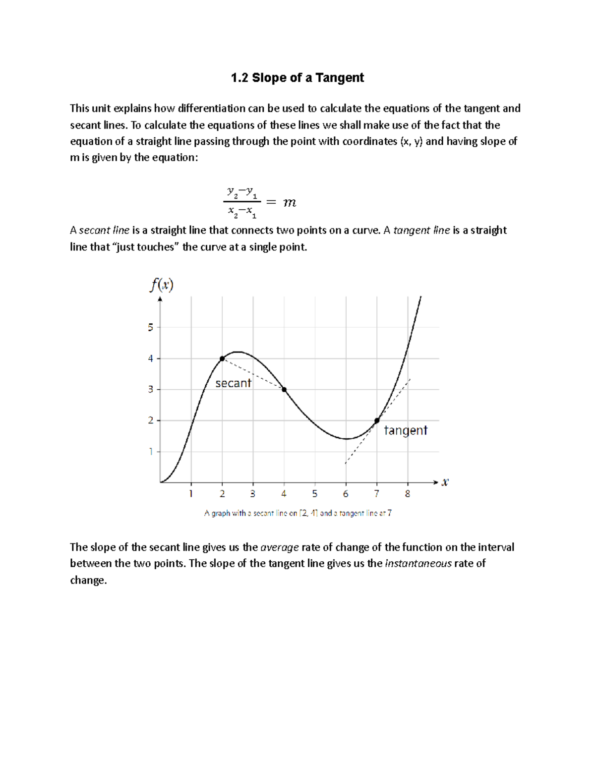 1.2 Slope of a Tangent - notes for ma102. - 1 Slope of a Tangent This ...