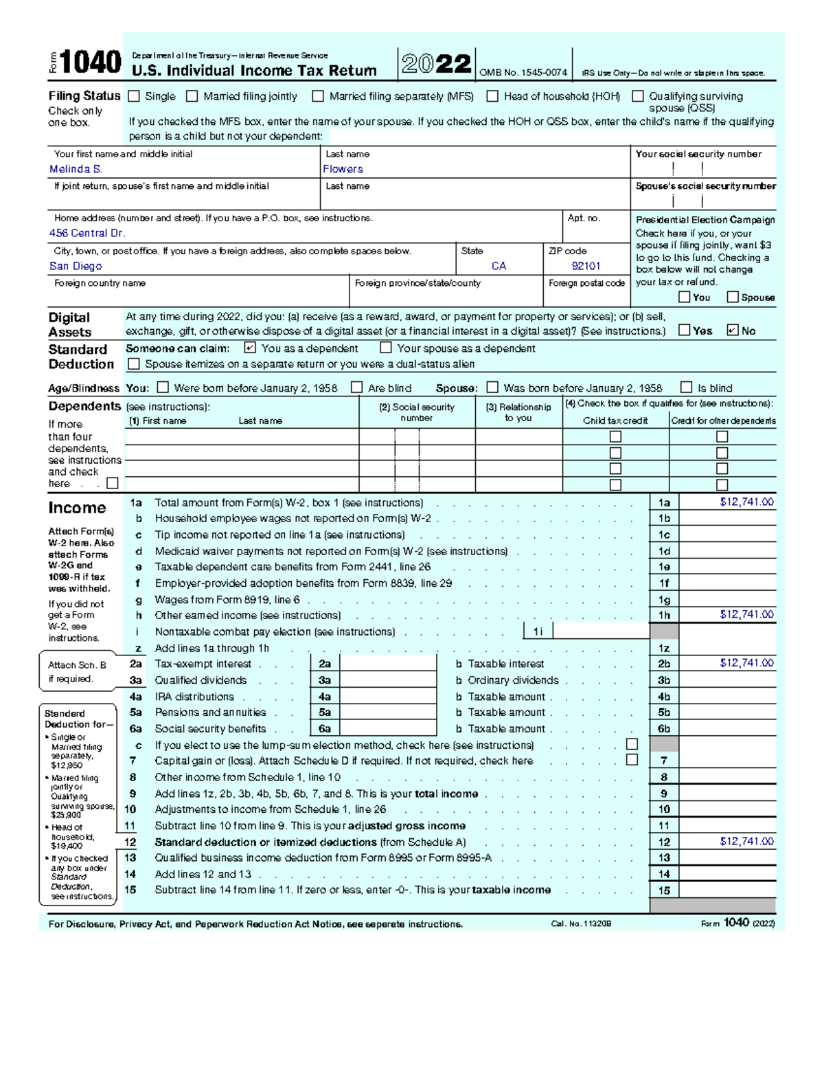 F1040 - 1040 worksheet - Form 1040 U. Individual Income Tax Return 2022 ...