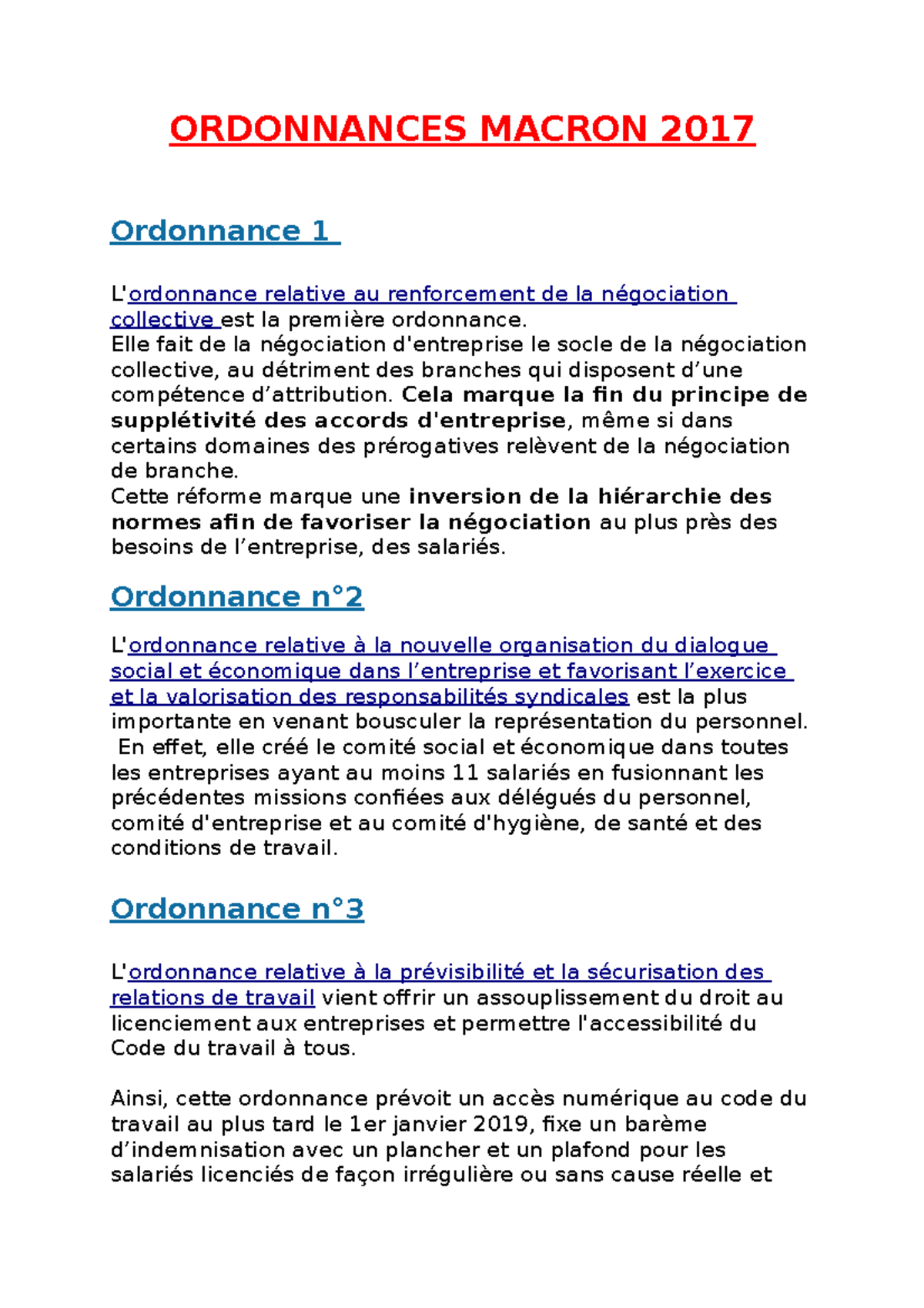 Fiche Pédagogique - Ordonnances macron - détail des 5 mesures ...