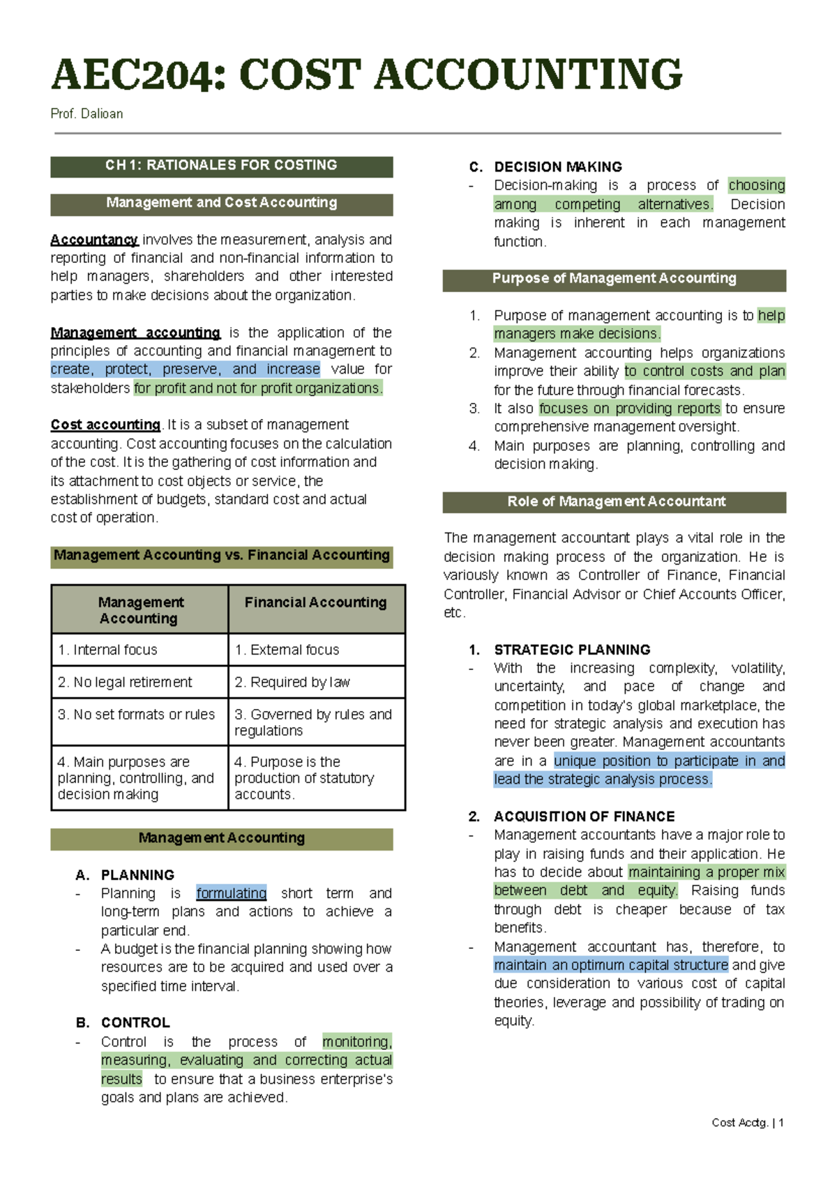 COST Acctg Rationales FOR Costing - AEC204: COST ACCOUNTING Prof ...