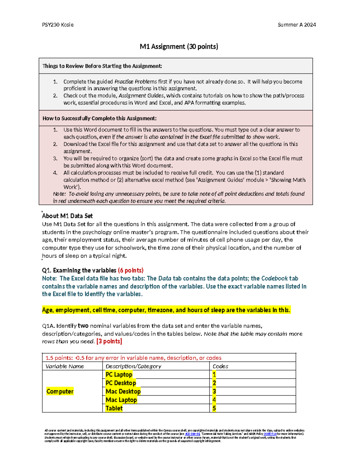 PSY230-M1-Assignment-Summer A 2024 - M1 Assignment (30 points) Things ...