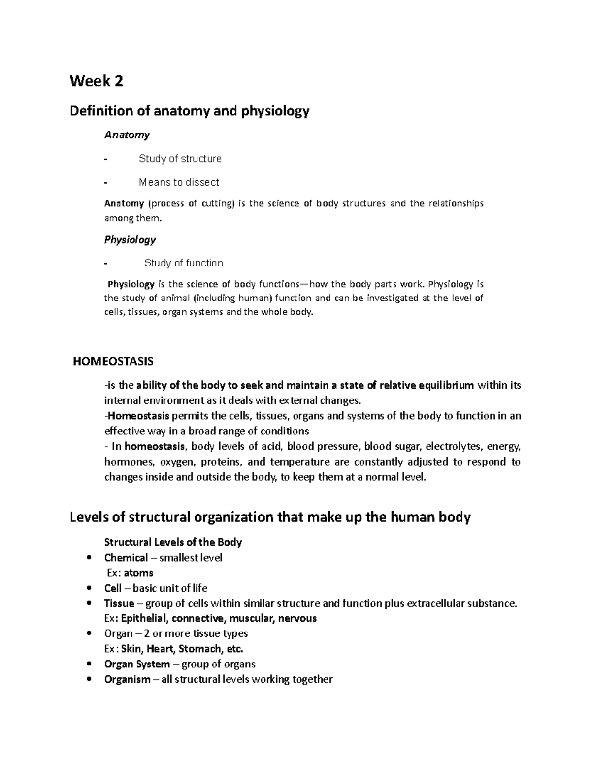 Anaphy REV - Week 2 Definition of anatomy and physiology Anatomy Study ...