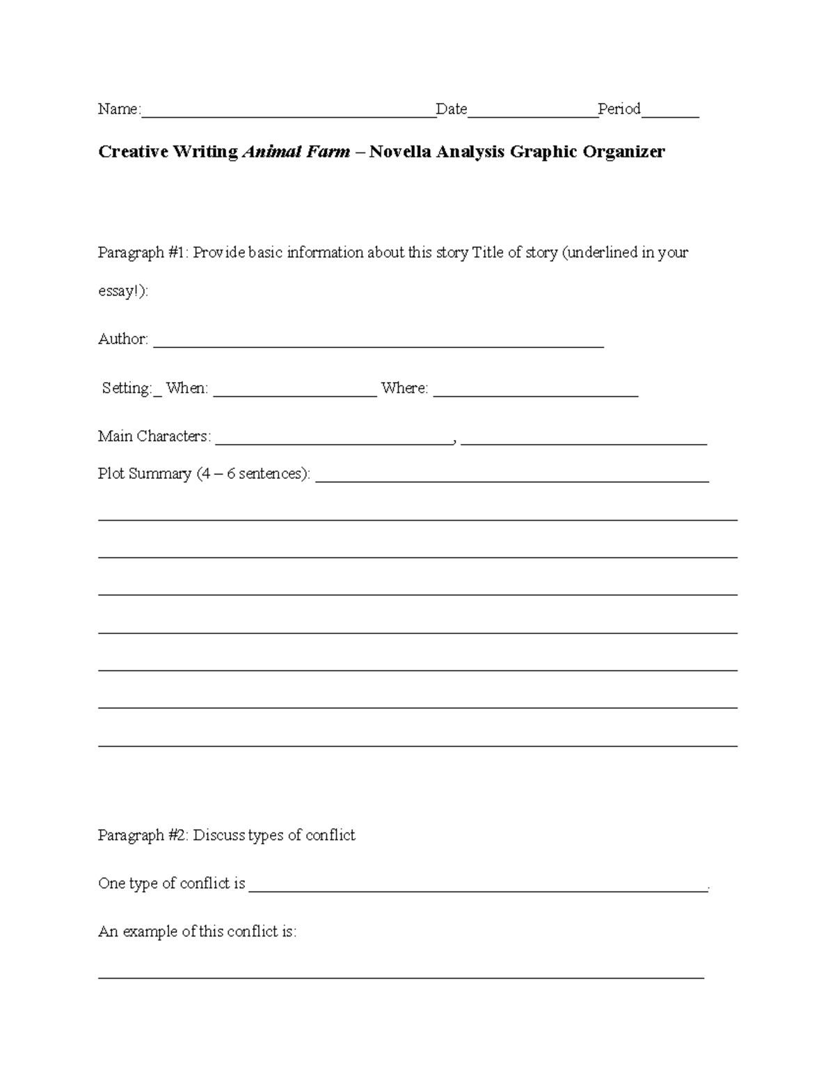 Creative Writing Animal Farm Novella Analysis Graphic Organizer - - Studocu