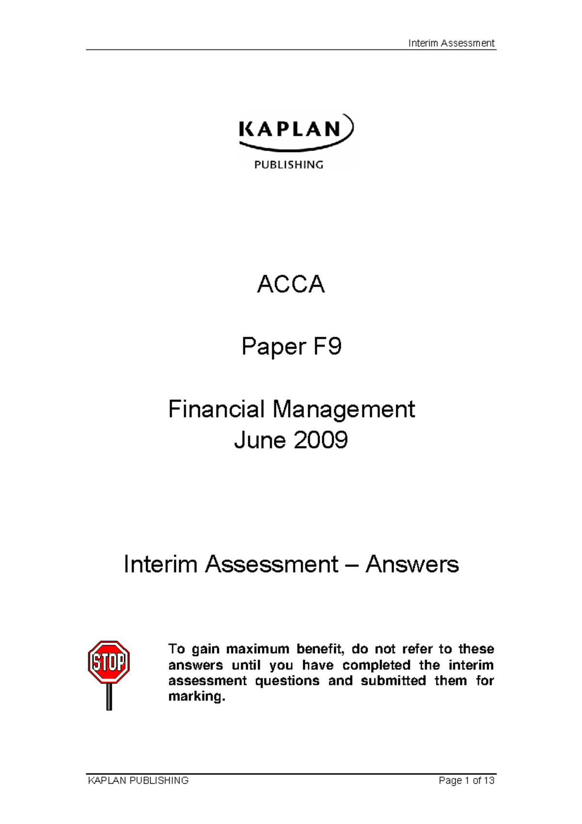 Acca F9 Fm Interim Assessment Answers Interim Assessment ACCA Paper F acca-f9-fm-interim-assessment-answers-interim-assessment-acca-paper-f