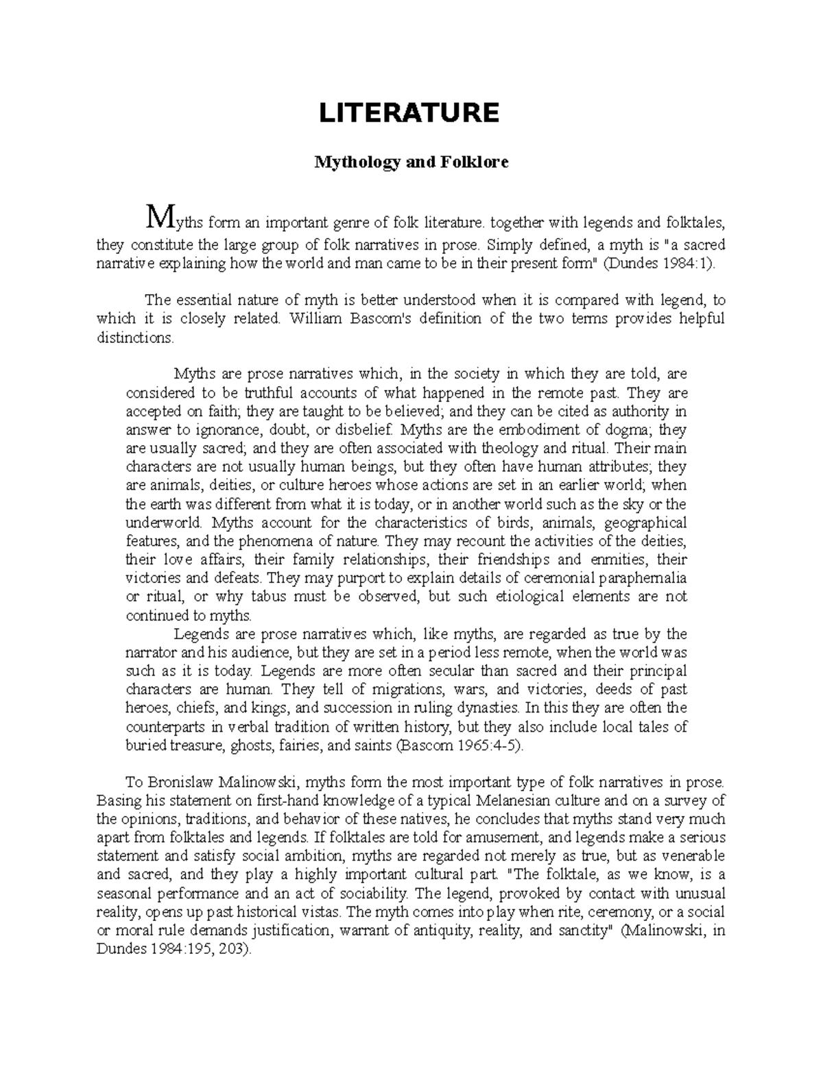 Literature (Introduction to Mythology and Folklore) - LITERATURE ...