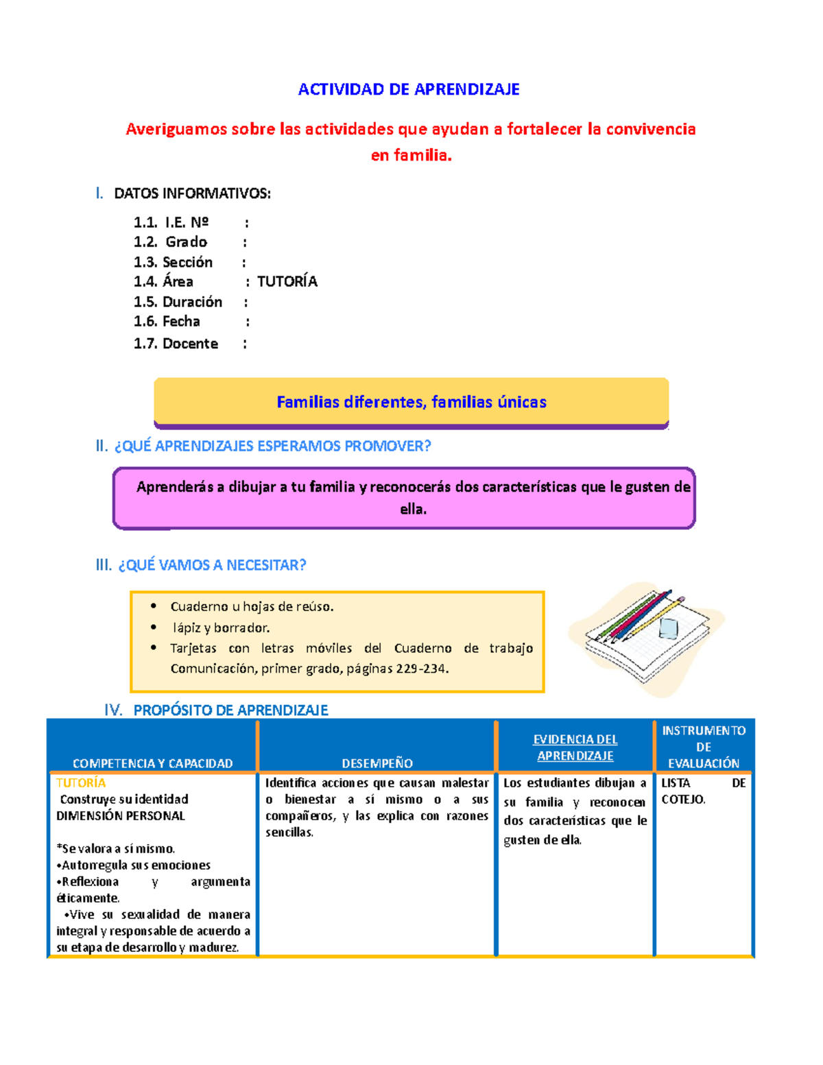 DIA 5 Sesion DE Aprendizaje - familias diferentes, familias únicas ...